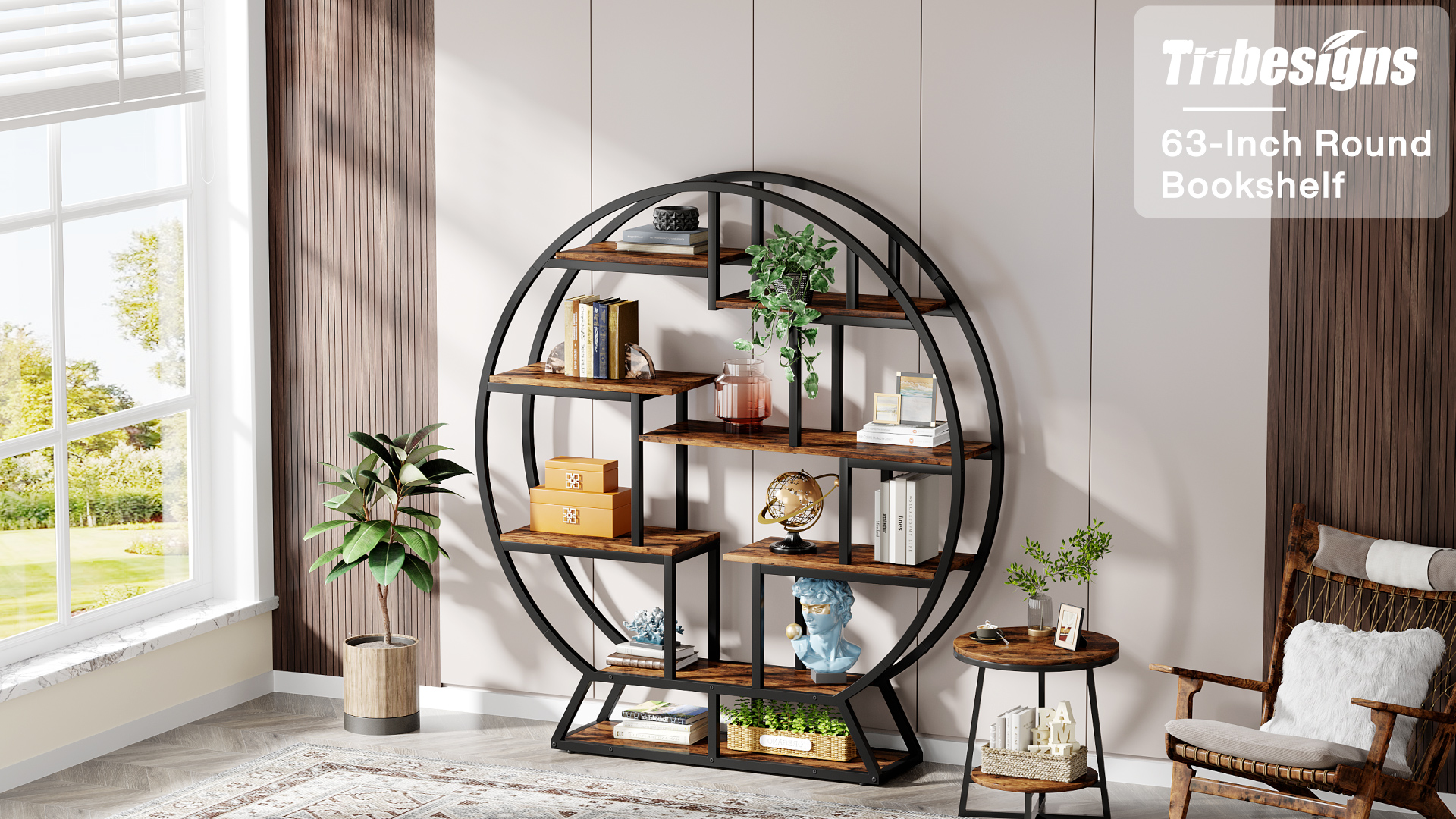 Tribesigns Bookshelf, Round Bookshelves Etagere Bookcase, 63 Inch ...