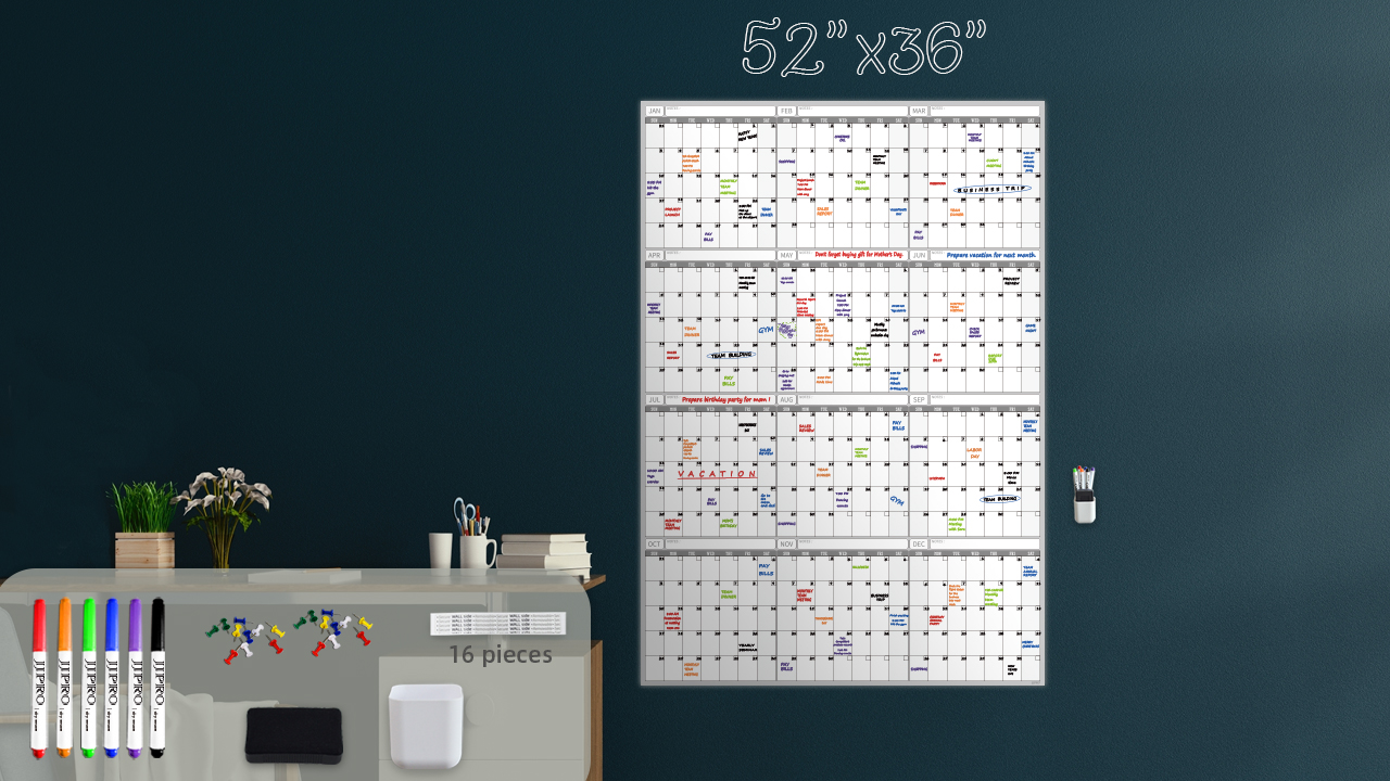 JJPRO Large Dry Erase Wall Calendar, 52x36 Inches, Undated, Vertical ...