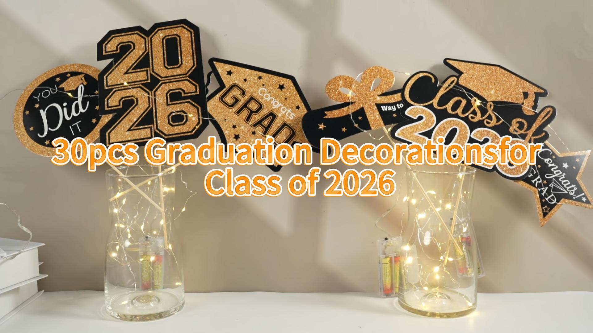 OuMuaMua Graduation Decorations Class of 2026-30pcs Black and Gold ...