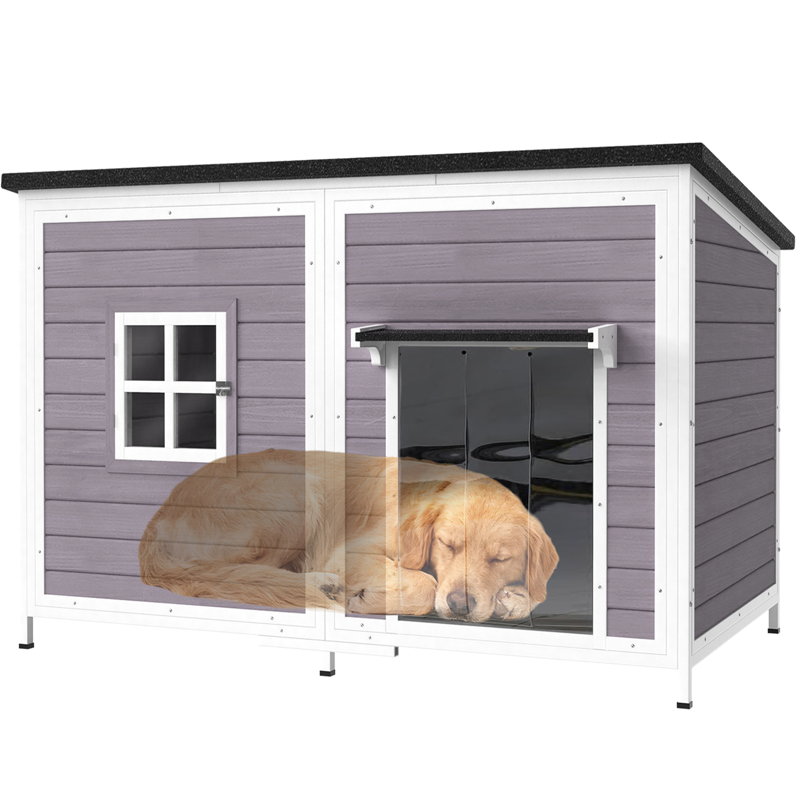 HomeSheek 59" Extra Large Outdoor Dog House, Weatherproof Roof & Chew ...