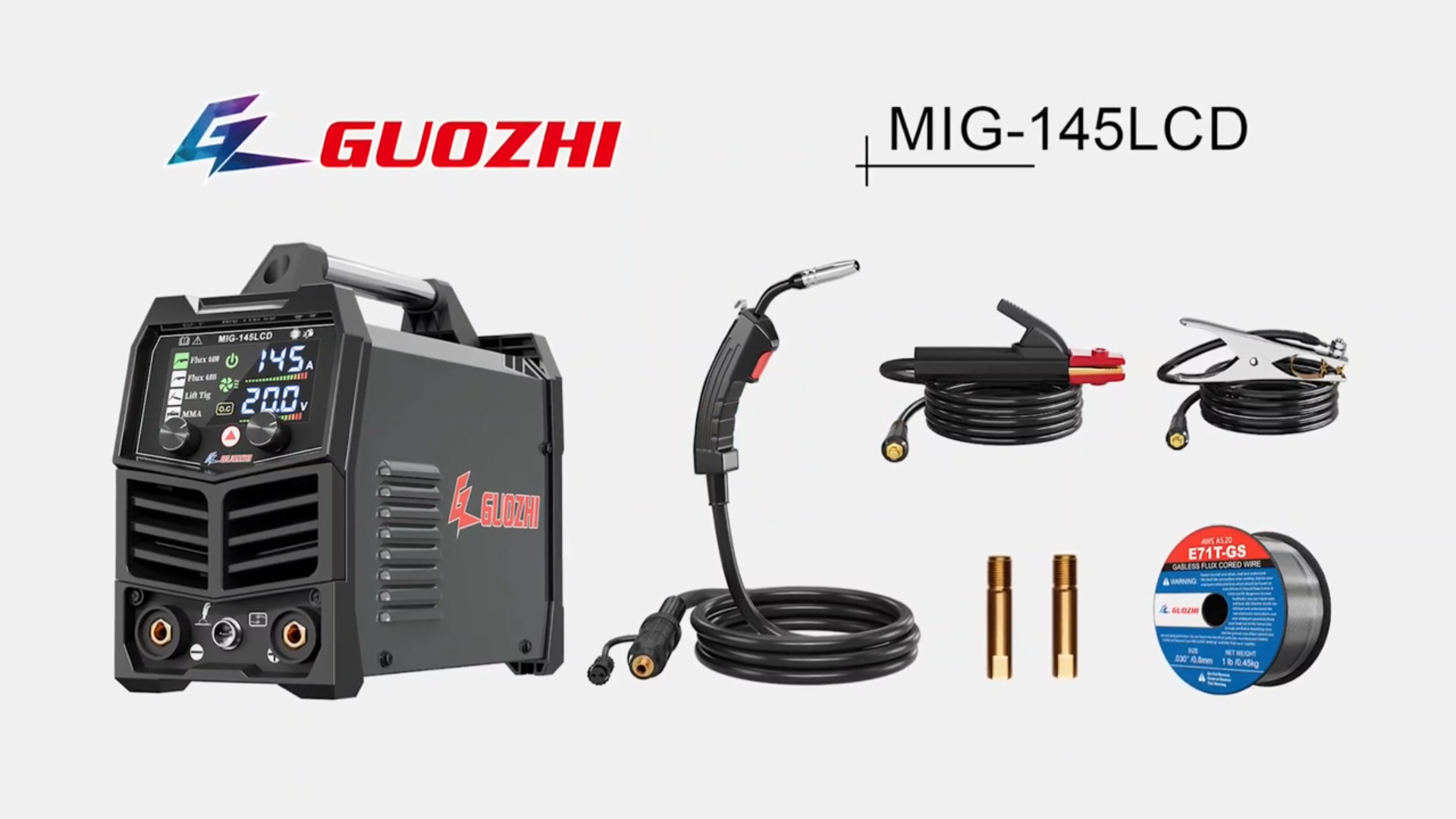 GZ GUOZHI 145A MIG Welder with Large LCD Display, 3 in 1 MIG/Stick/LIFT ...