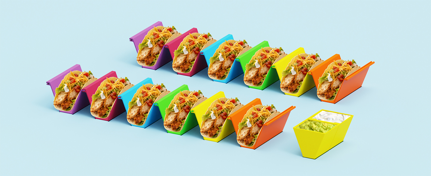 Microwave Safe Taco Holder Set of 6, Colorful Taco Holder Set 2 Sauce ...