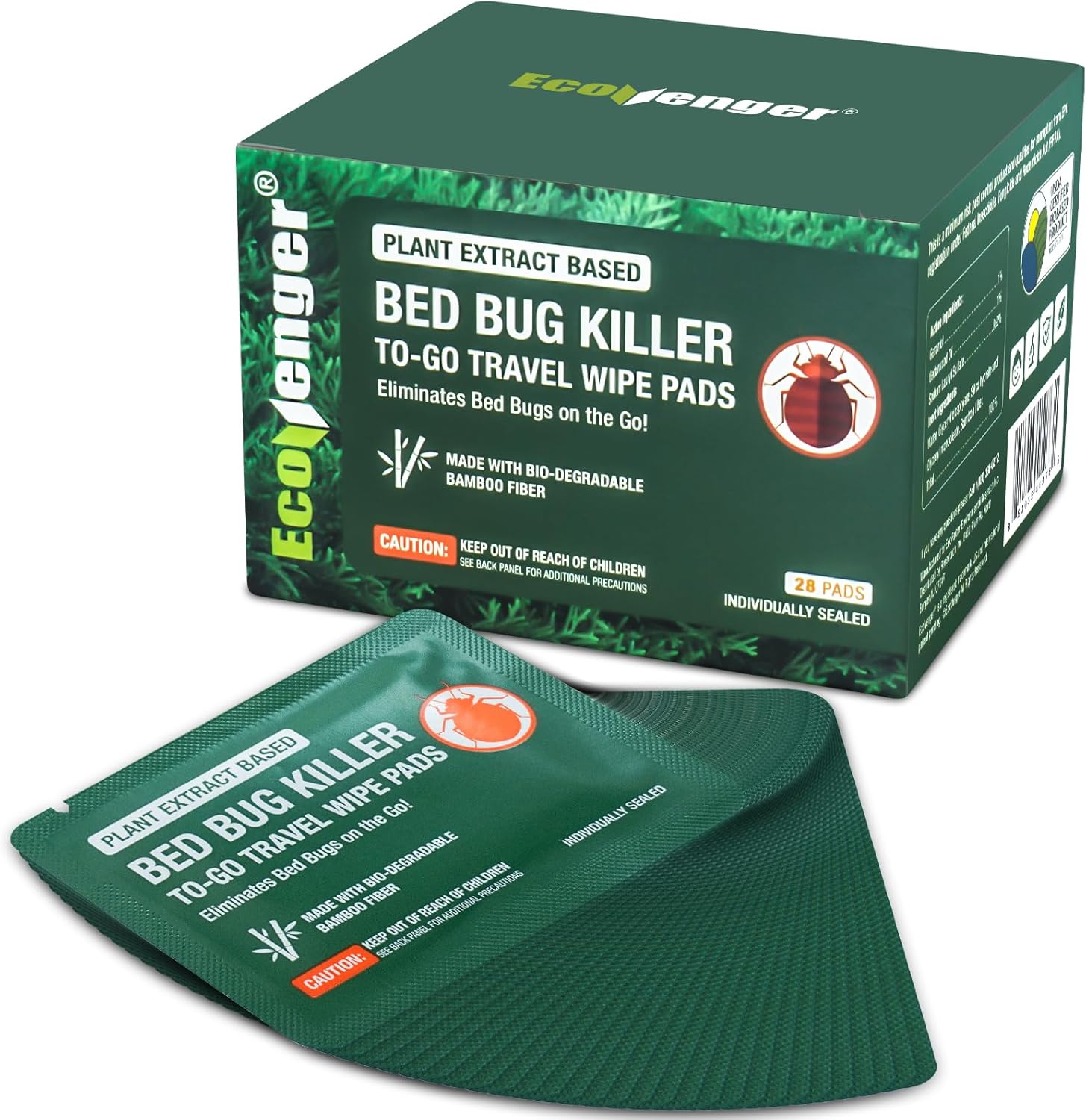 EcoVenger Bed Bug Killer to Go Wipes, Portable Travel-Sized Individual ...