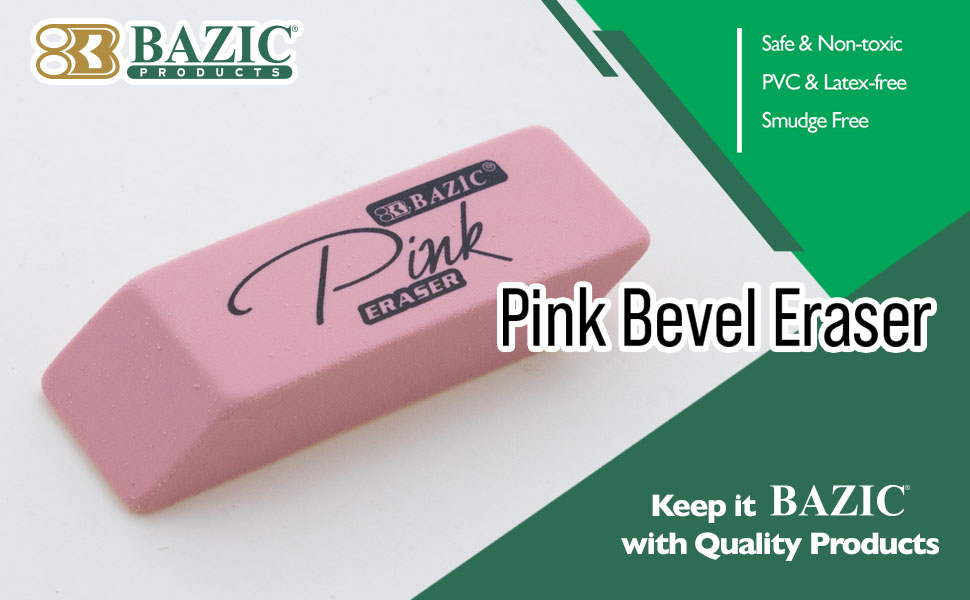 BAZIC Pink Eraser, Block Design, Beveled Erasers, 4/Pack, 2-Packs ...