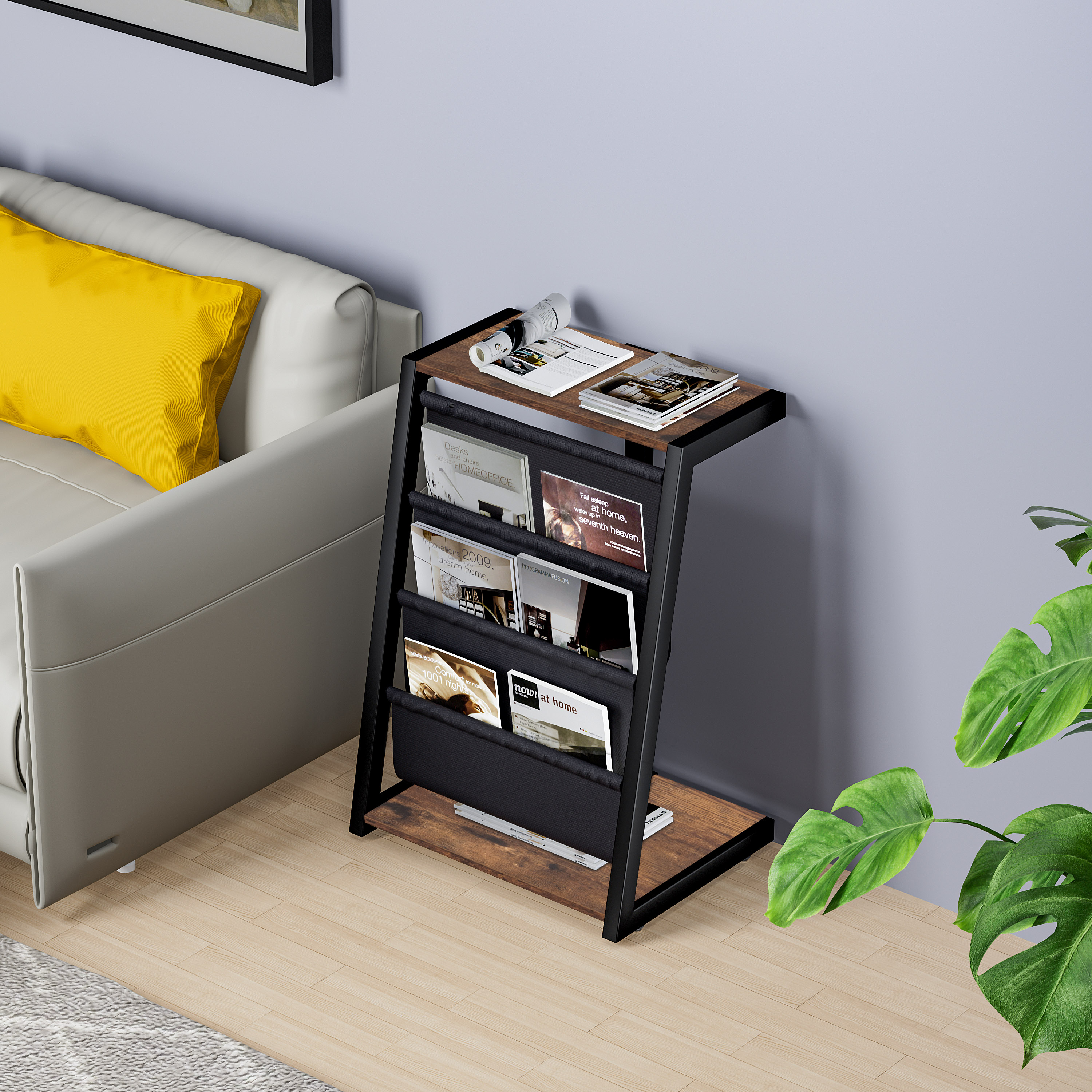 JRHRXXY Floor Standing Magazine Rack Bookshelf with 5 Layers and 3 ...