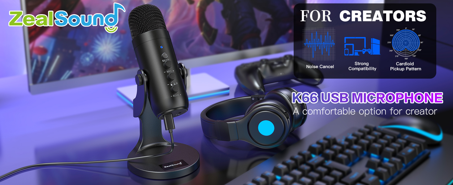 ZealSound USB Microphone Condenser PC Mic for Gaming Streaming Podcasts ...