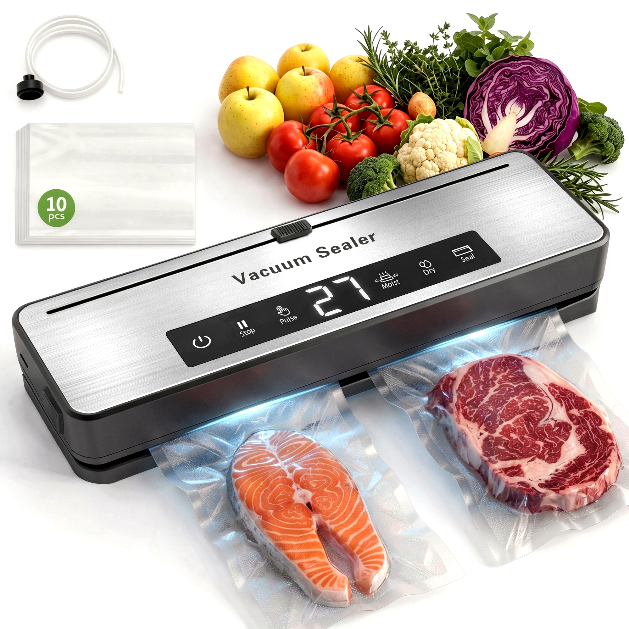 Vacuum Sealer 80KPA Powerful Suction, 6-in-1 Dry/Moist Modes, EU Plug ...