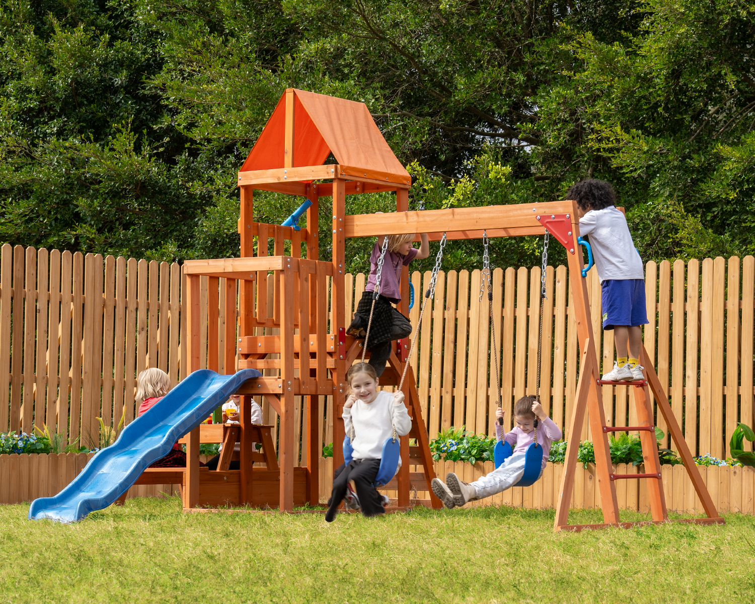 DOLPHIN PLAYGROUND Heavy-Duty Cedar Wooden Swing Set with Monkey Bars ...