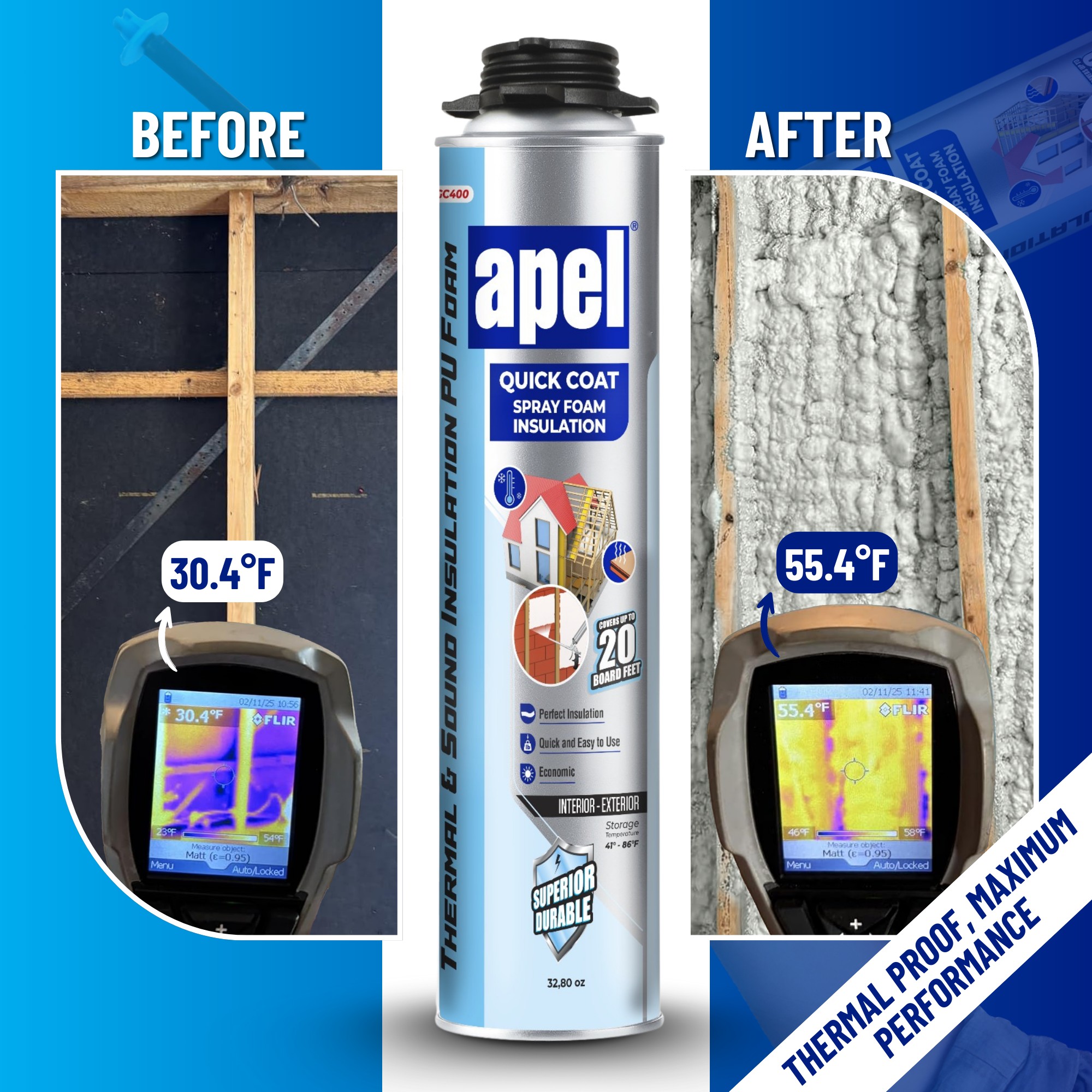 apel, Spray Foam Insulation Kit, 12 x 32.80 oz, Covers 240 Bd ft ...