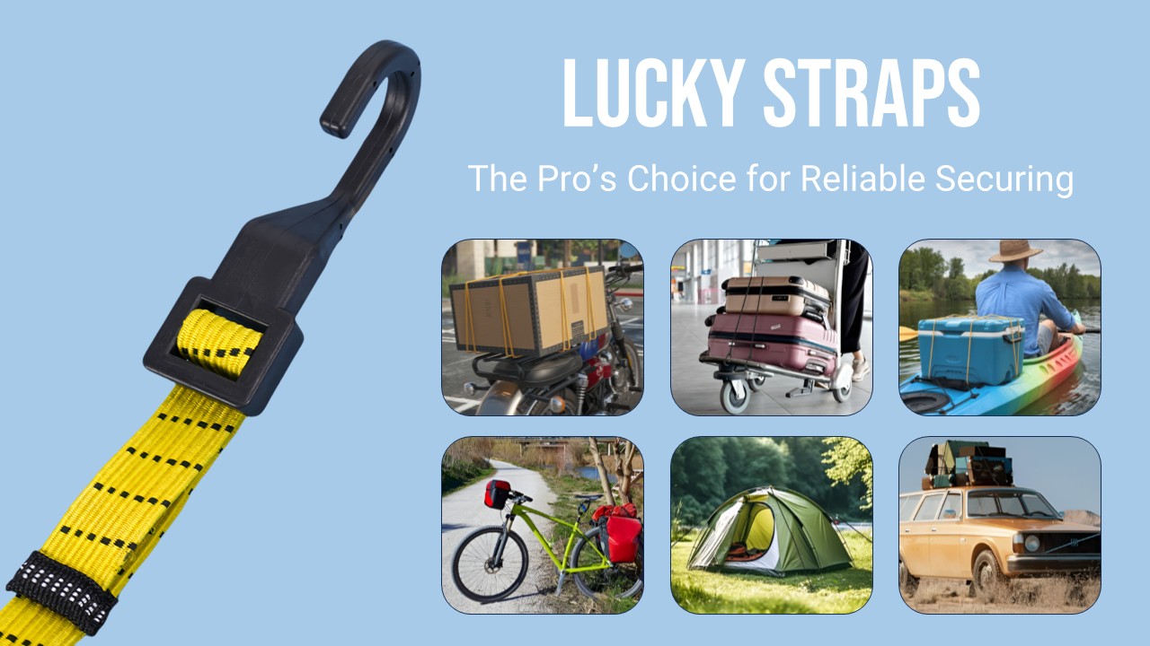 Lucky Straps 3-Pack 80" Adjustable UV-Resistant Flat Bungee Cords with Hooks, Yellow, Heavy Duty ...