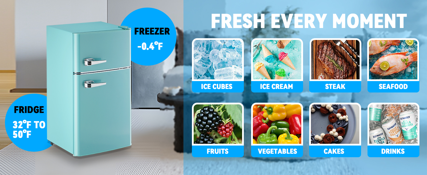 TACOOL Small Refrigerator with Freezer Retro Mini Fridge with Removable ...