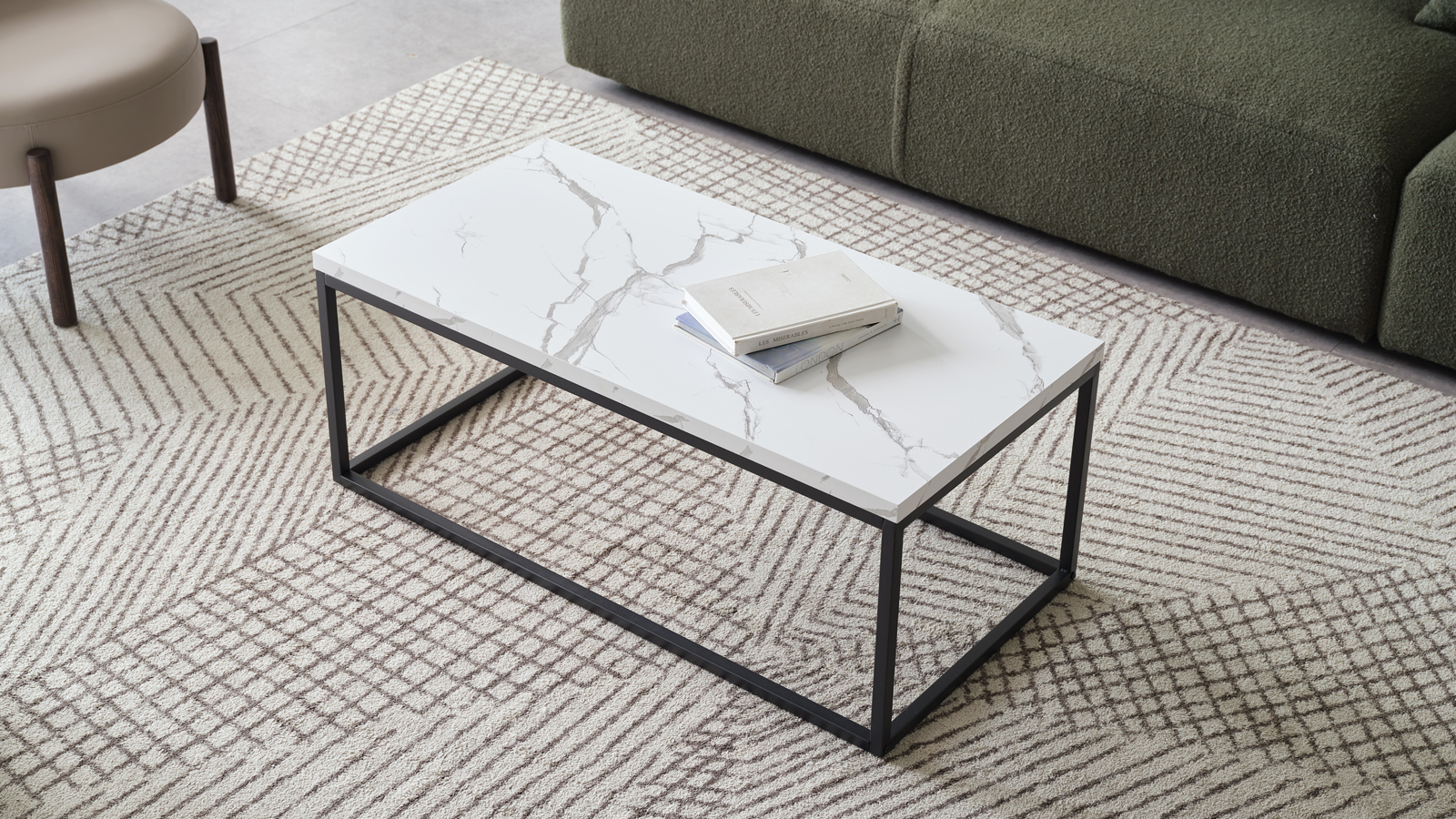 Censi 40-Inch Marble Accent Coffee Table Ottoman for Living Room ...