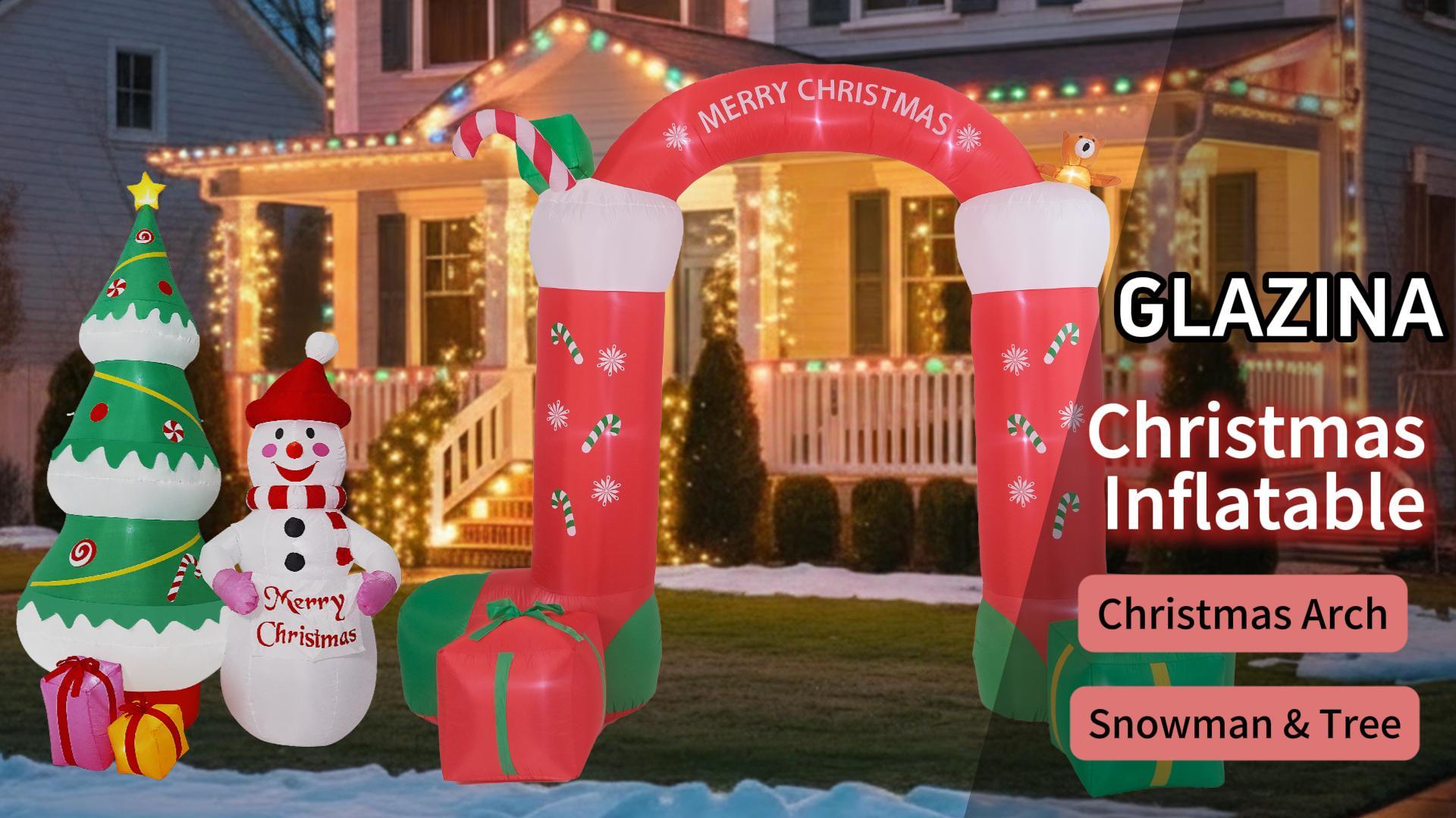 Glazina 8ft Snowman and Christmas Tree, Christmas Inflatable, Holiday ...