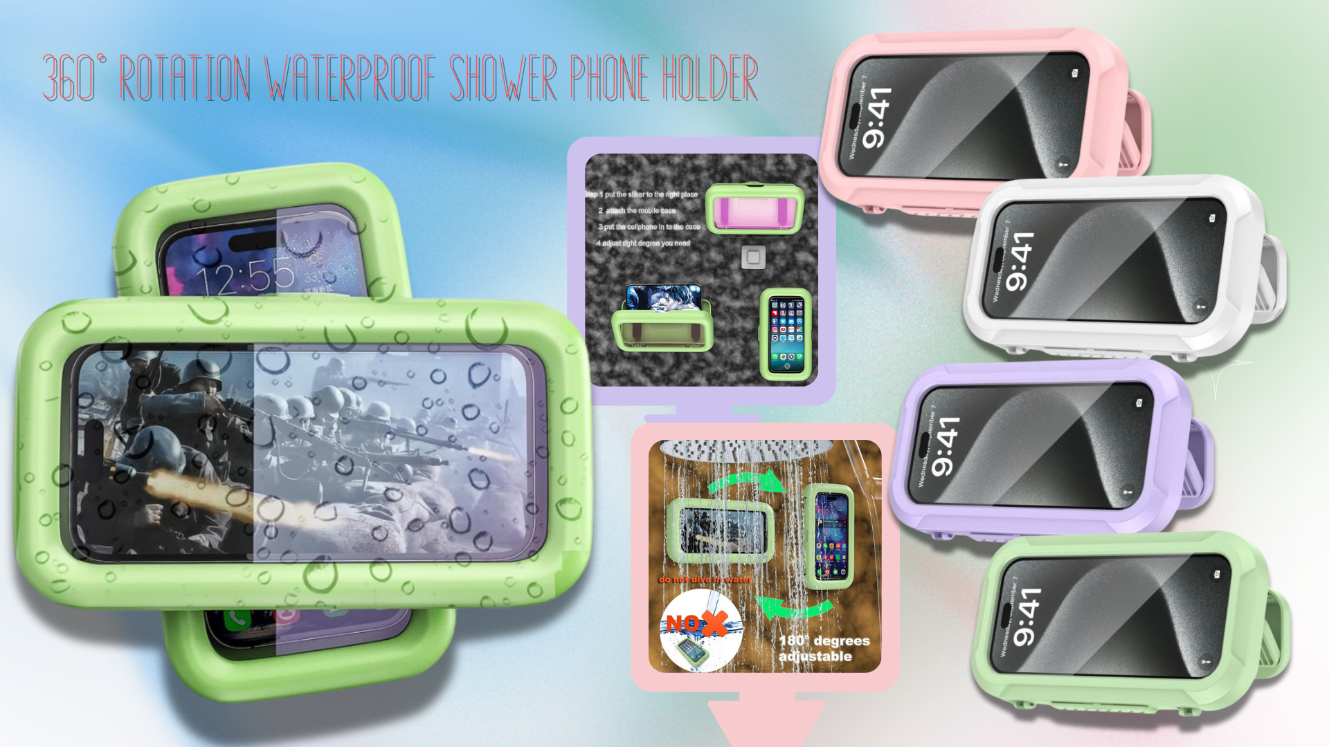 Shower Phone Holder Waterproof 360 Degree Rotating Shower Phone Case ...