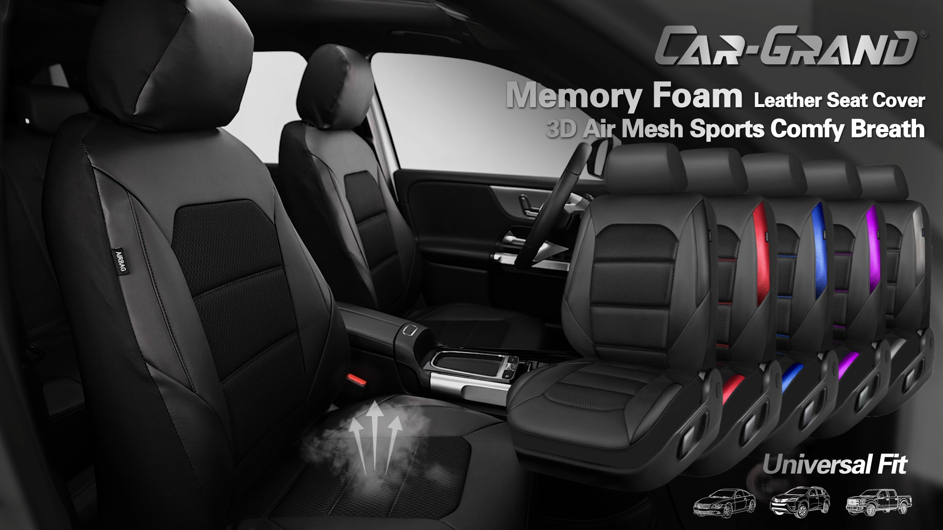 CAR GRAND Memory Foam Car Seat Covers, Leather Mesh Universal Fit ...