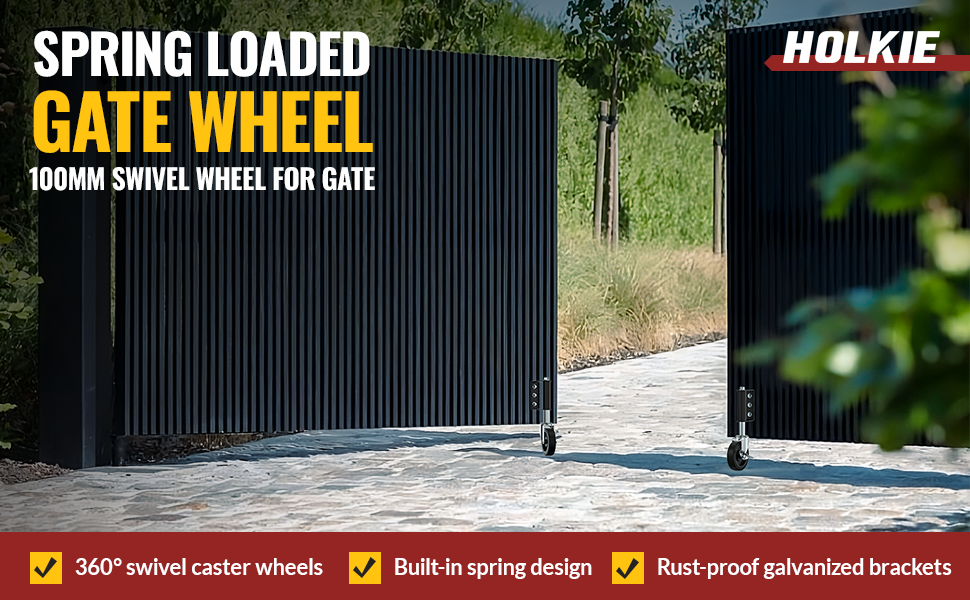 HOLKIE Heavy Duty 4'' Spring Loaded Gate Wheel, 2Pack, 220 LBS Load ...