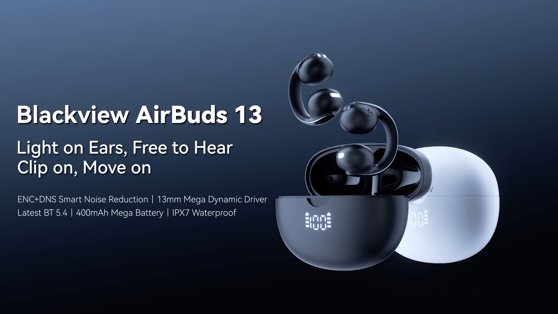 Blackview Clip on Earbuds,Wireless Open Ear Earbuds with LED Power ...