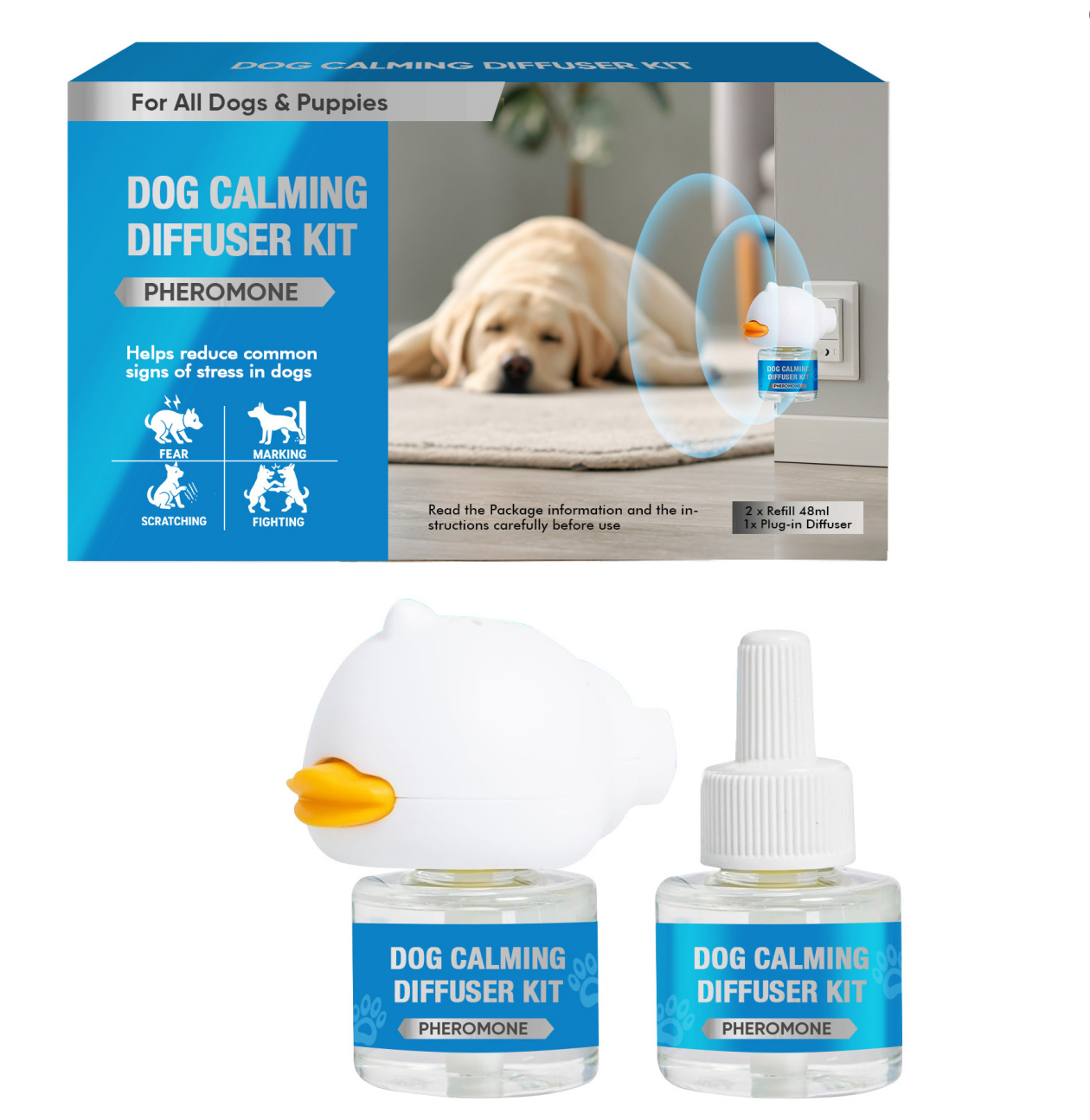 Dog Calming Diffuser 48ml (2 Refills) - Pheromone Anxiety Relief for ...
