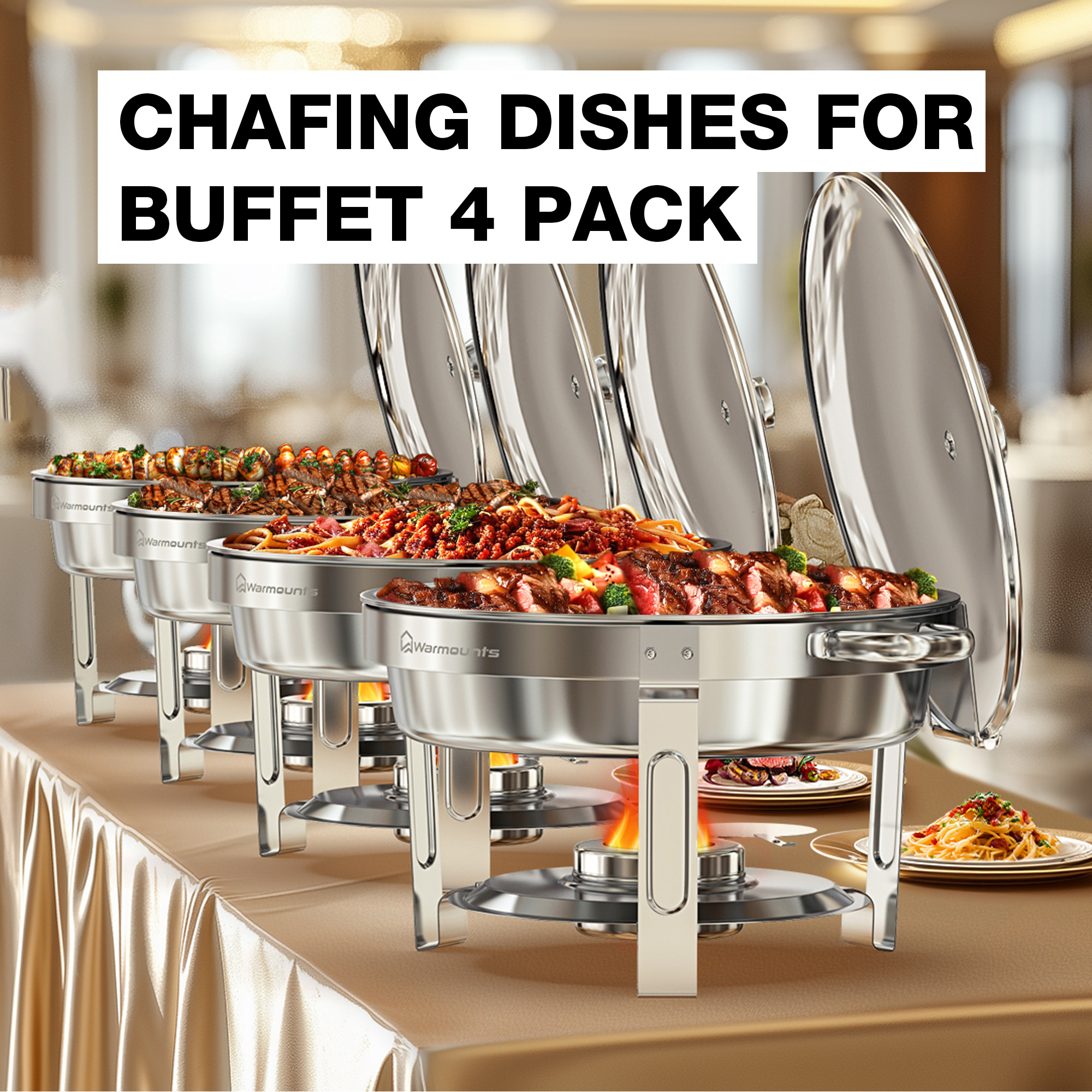 Free Shipping! Warmounts Stainless Steel Chafing Dish Buffet Set 4 Pack ...