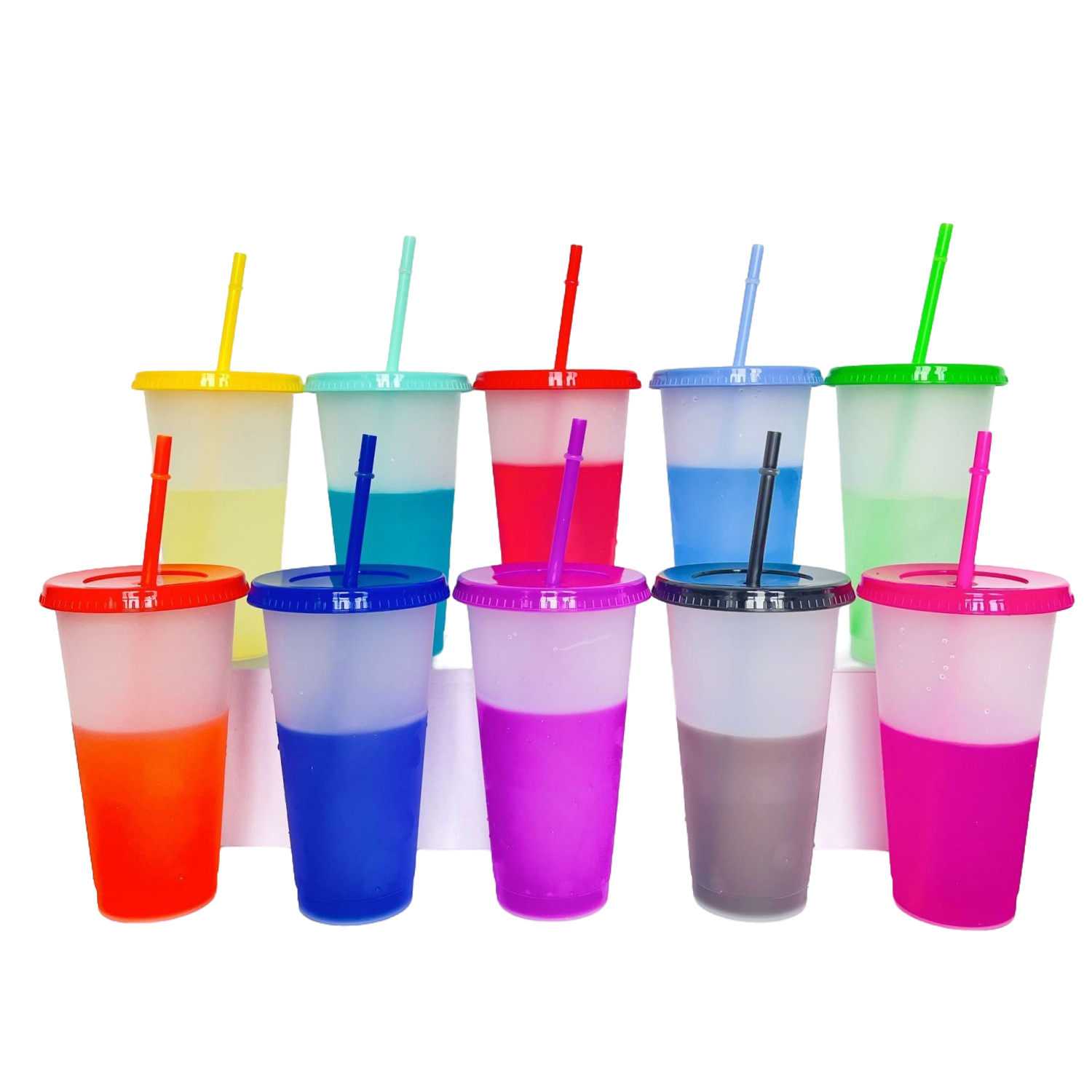 CNDRLEF Color Changing Cups 24 oz, 10 Pack Iced Coffee Cups with Lids ...