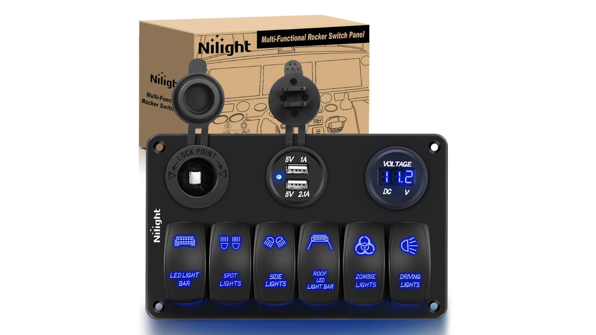 Nilight 6 Gang Rocker Switch Panel Laser Etched Aluminum Panel ...