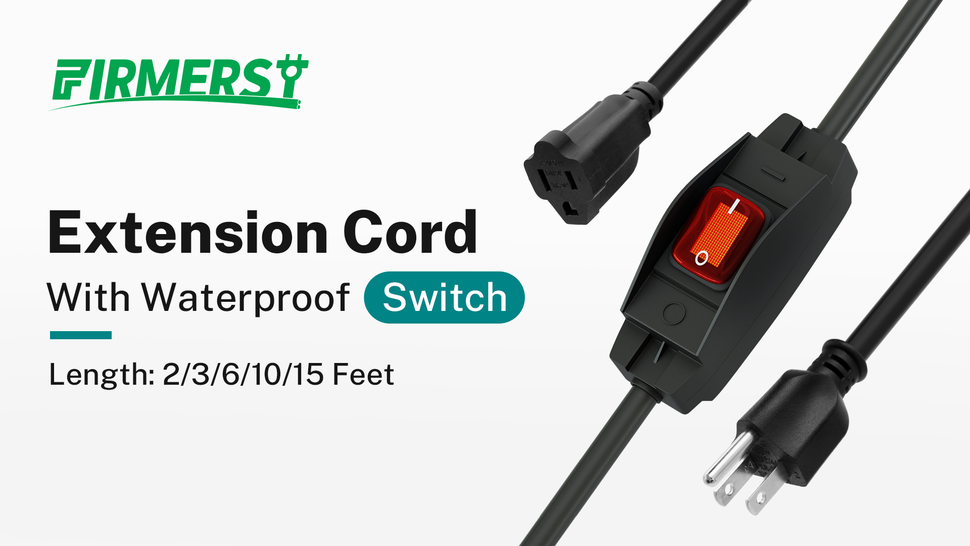 FIRMERST 1875W Outdoor Extension Cord with Switch, Waterproof, Black ...