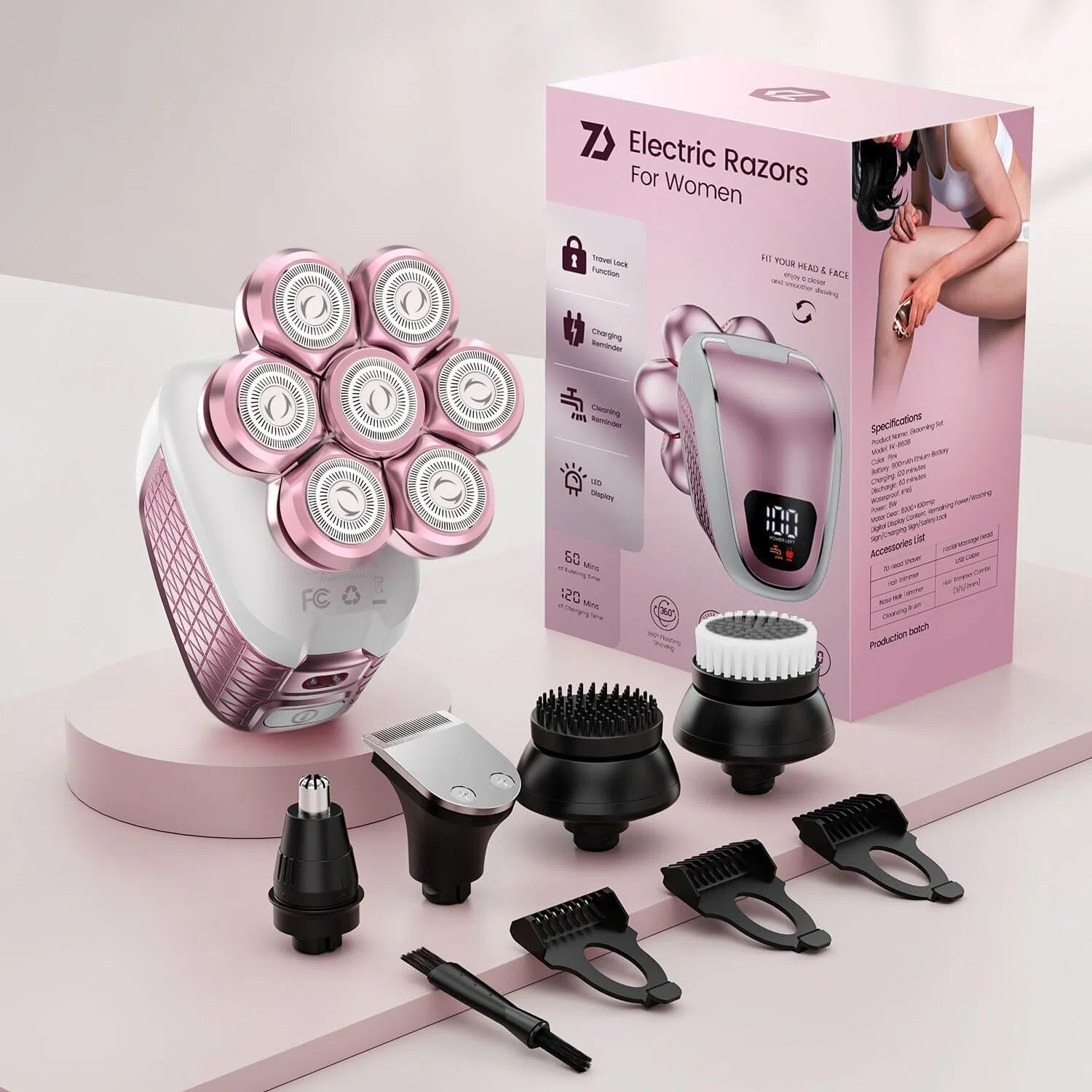 Nogroa Electric Razors for Women, 7D IPX6 Waterproof Cordless Body ...