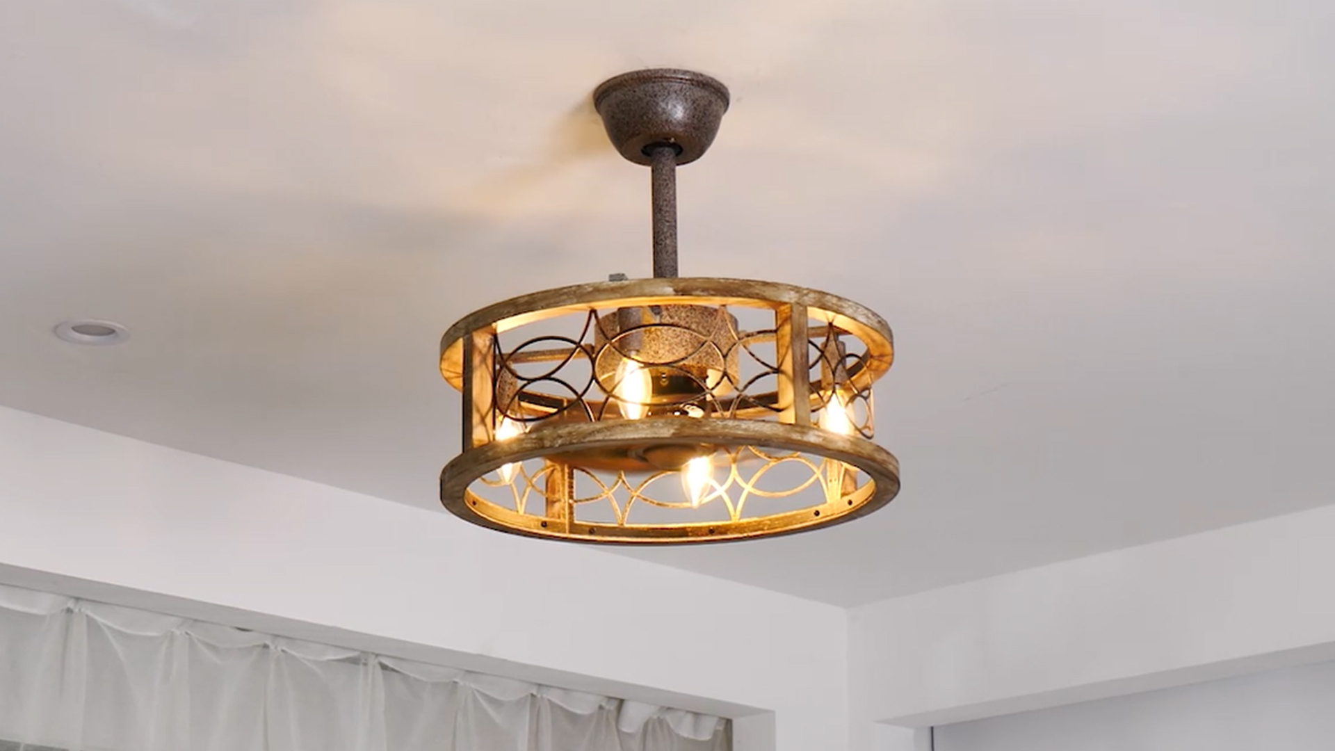 Bella Depot Rustic Wood Caged Ceiling Fan with Dimmable Light, Remote ...