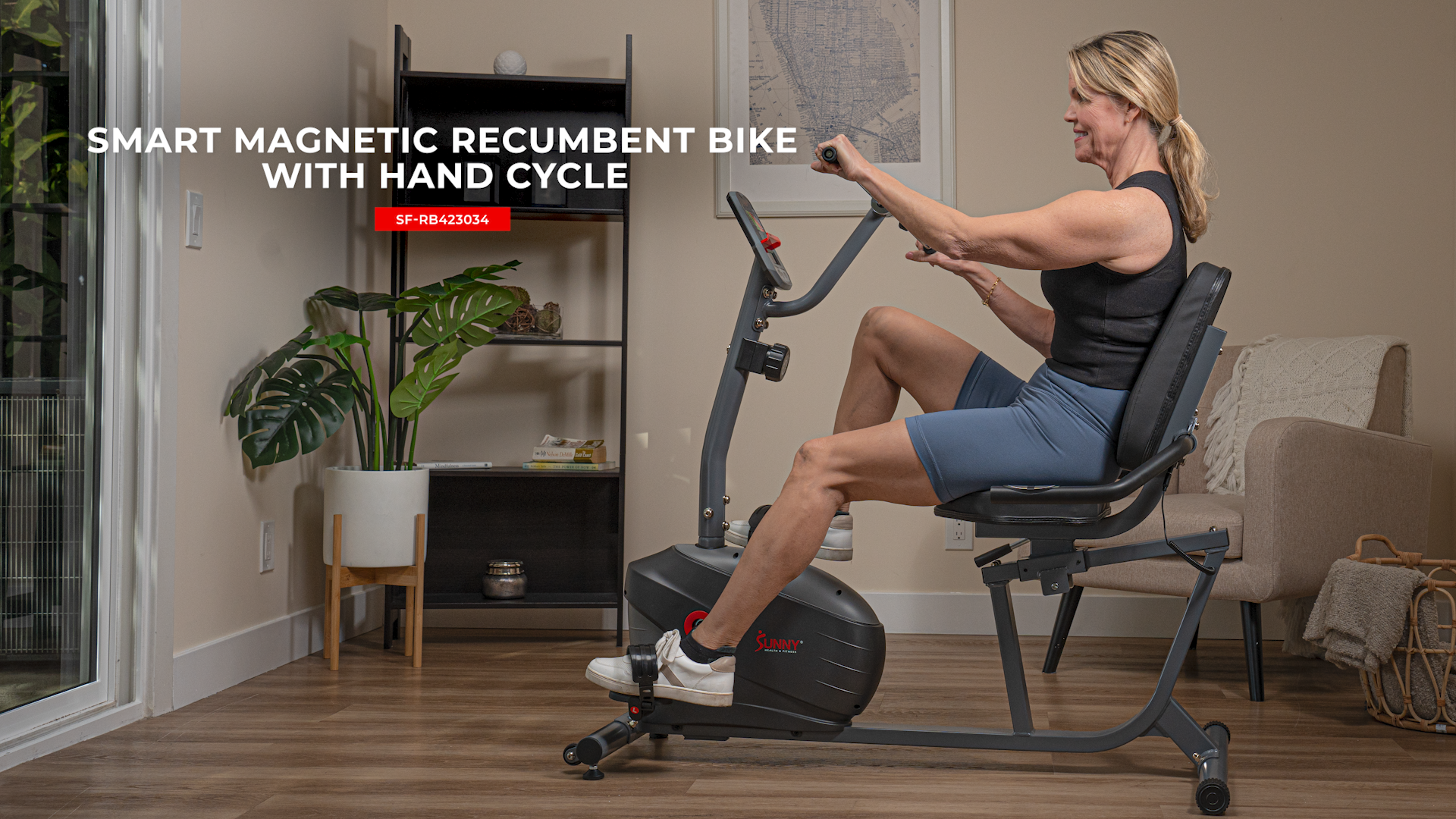 Sunny Health & Fitness Magnetic Indoor Recumbent Bike + Hand Cycle w ...