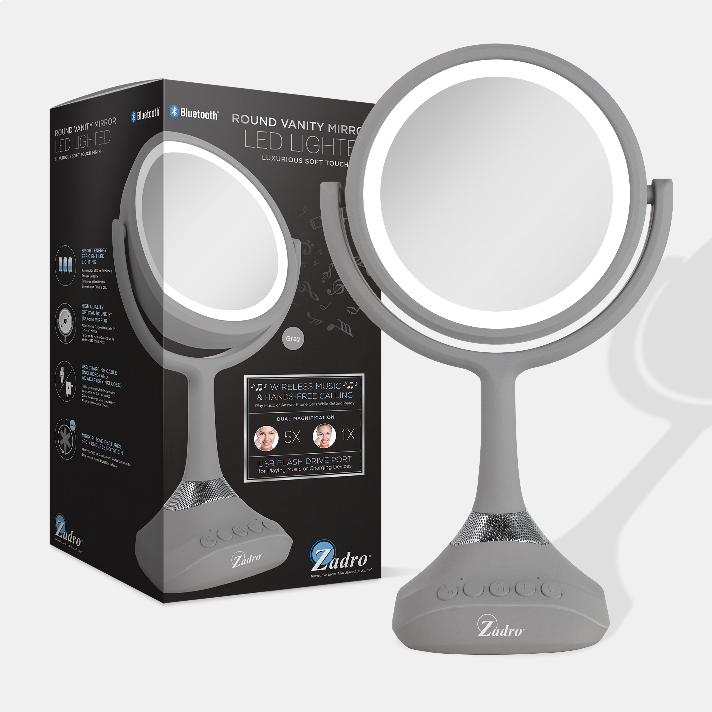Zadro LED Lighted Makeup Mirror with Bluetooth and USB Port - Walmart.com