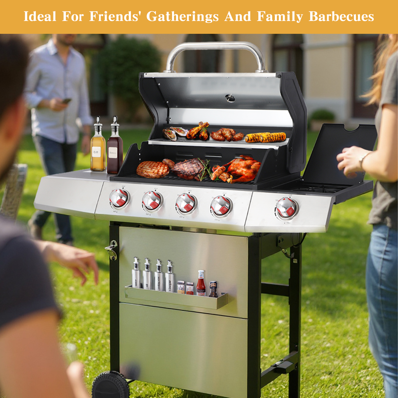 CIG GARDEN 4 Burner Gas Grill Combo with Side Burner, 3 in 1 Gas BBQ ...
