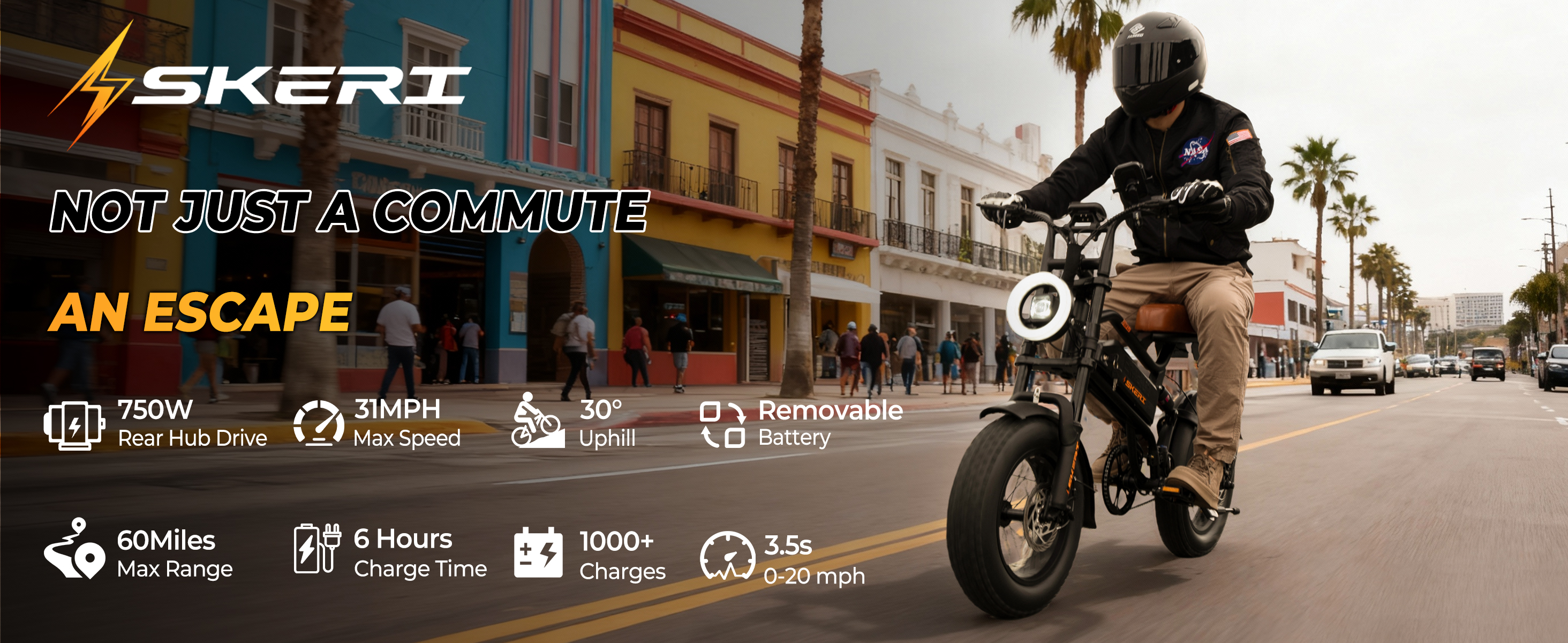 Skeri 750W (Peak 1000W) Electric Bike, 16” x 4” Fat Tire Dual ...