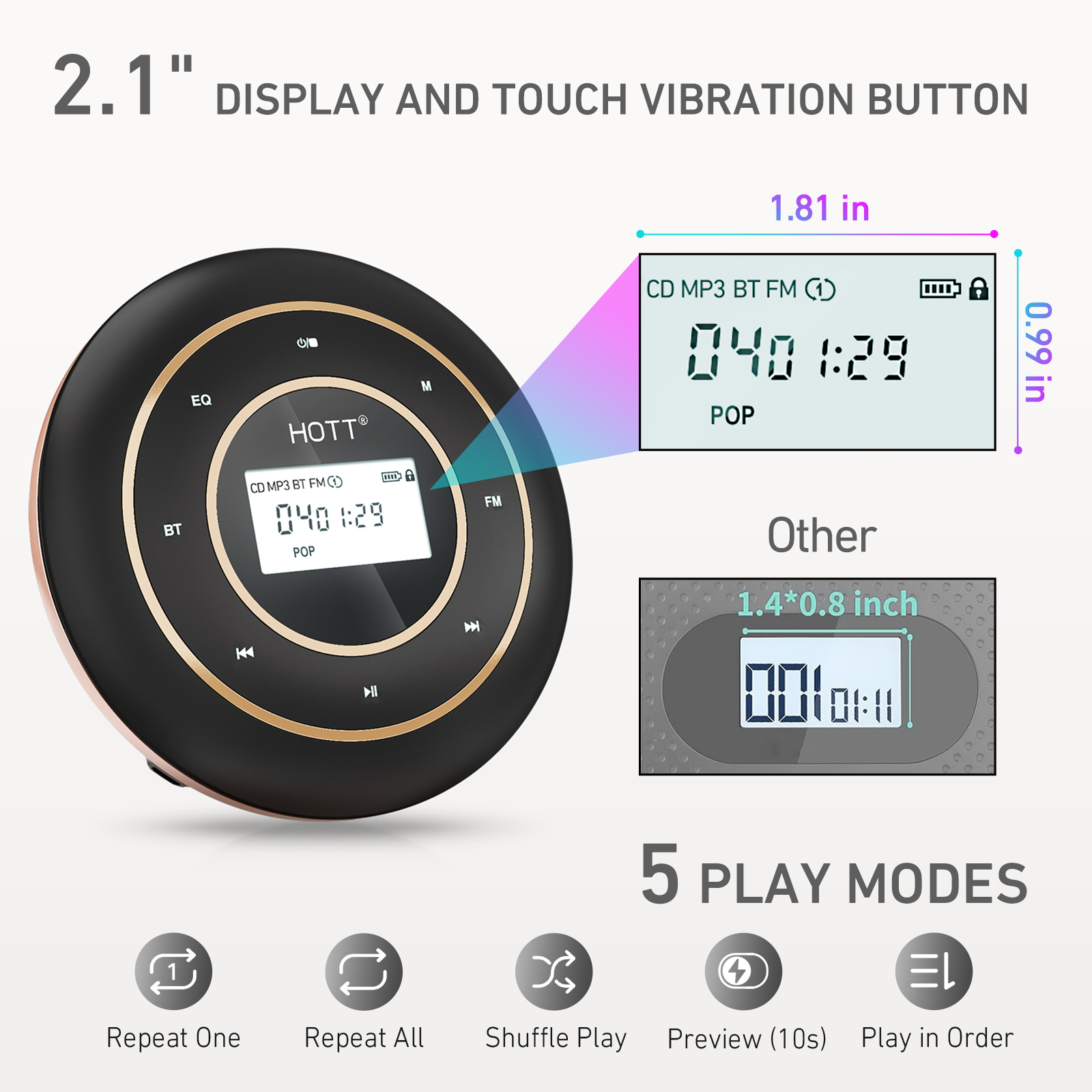 HOTT Portable CD Player with Bluetooth & FM Transmitter – Rechargeable ...