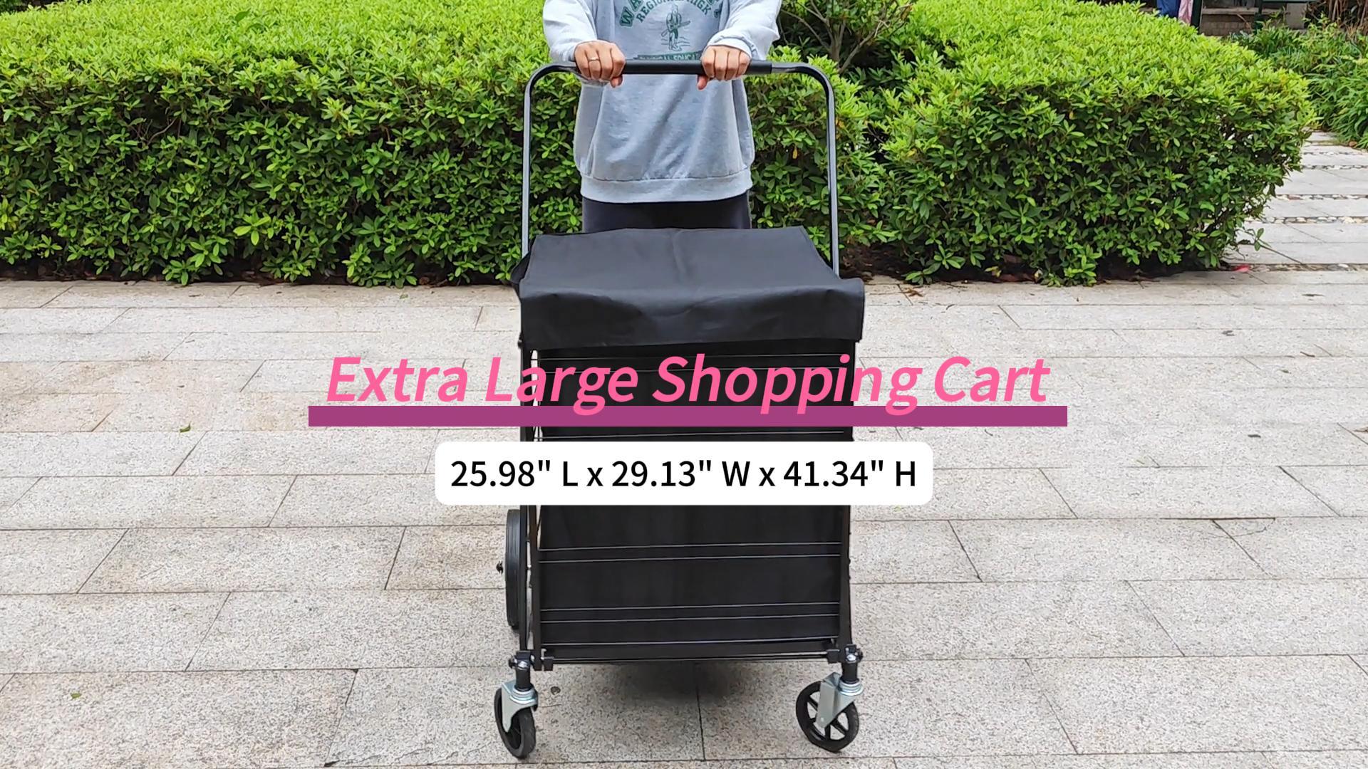 Extra Large Folding Shopping Cart with Wheels and Waterproof Bag, Heavy ...