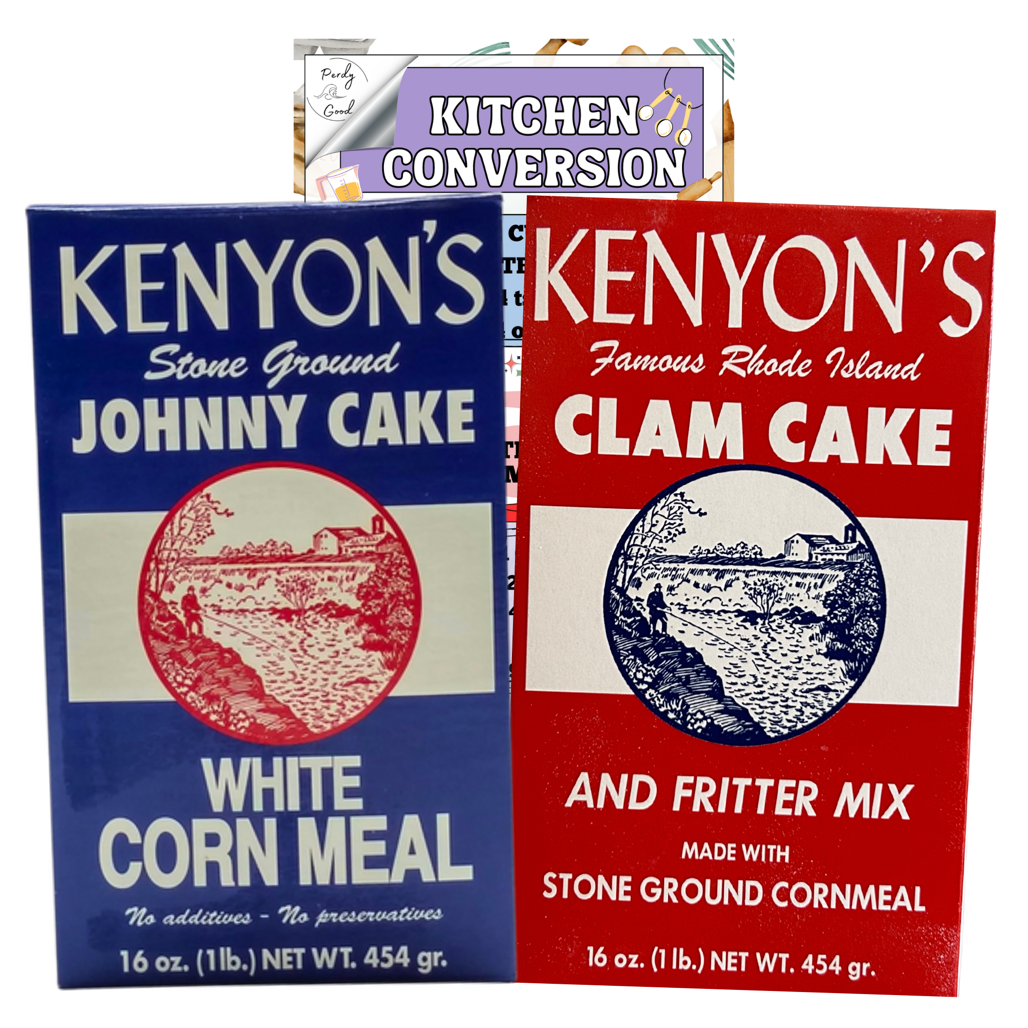 Kenyon's Clam Cake 16oz & Johnny Cake White Corn Meal Mix 16oz with ...