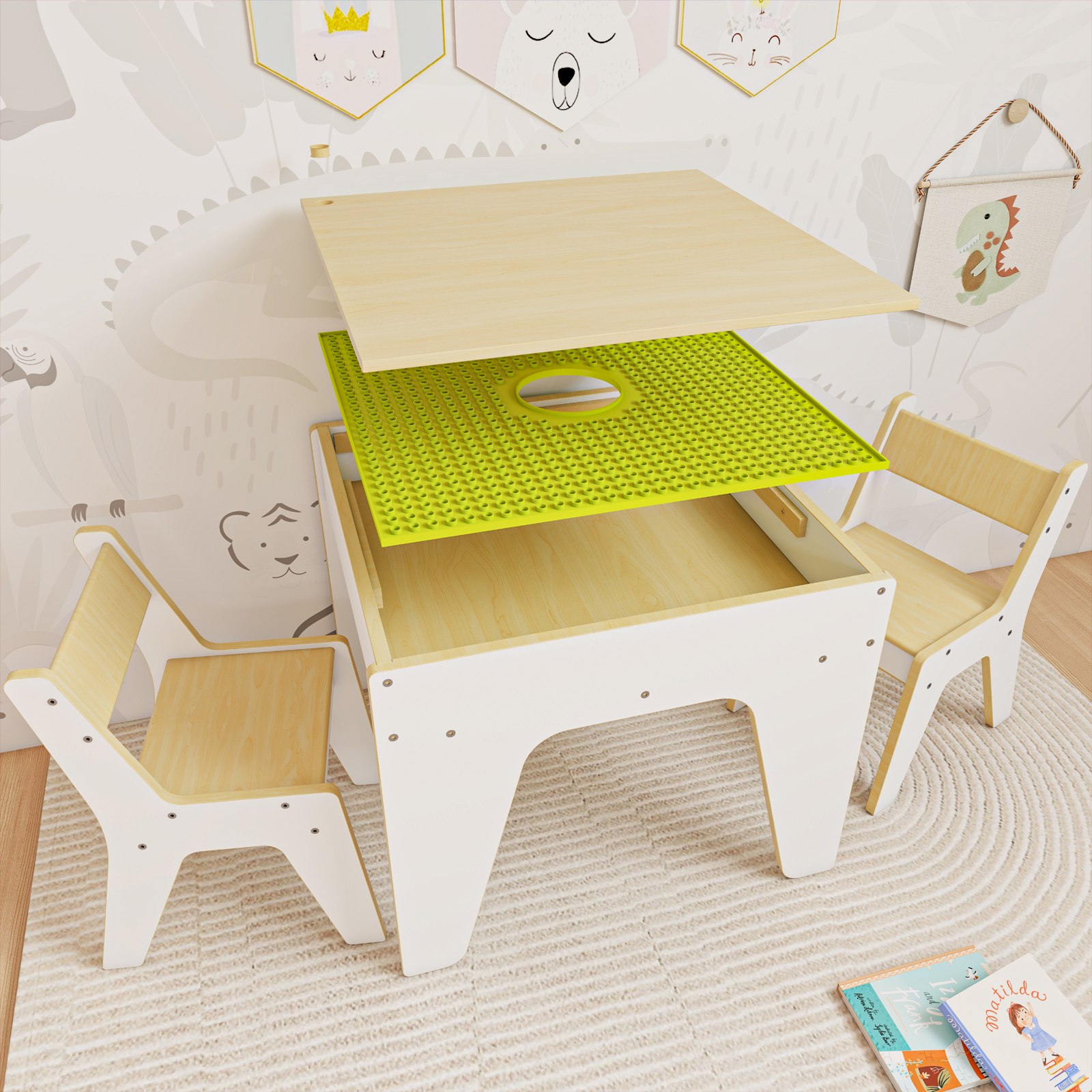 Sweet Time Kids Table and Chair Set, Reversible Wooden 3-in-1 - Walmart.com