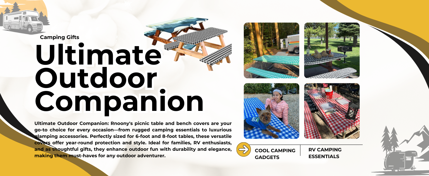 Rnoony Vinyl Fitted Picnic Table Cover with Bench Covers & Bag ...