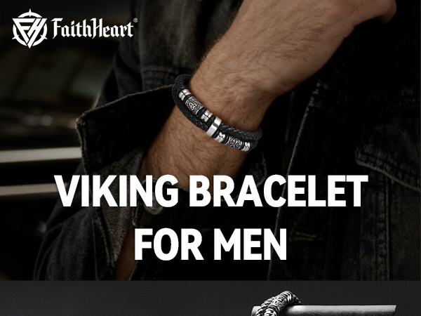 FaithHeart Viking Bracelet for Men with To My Man Card, Mens Double-Row ...