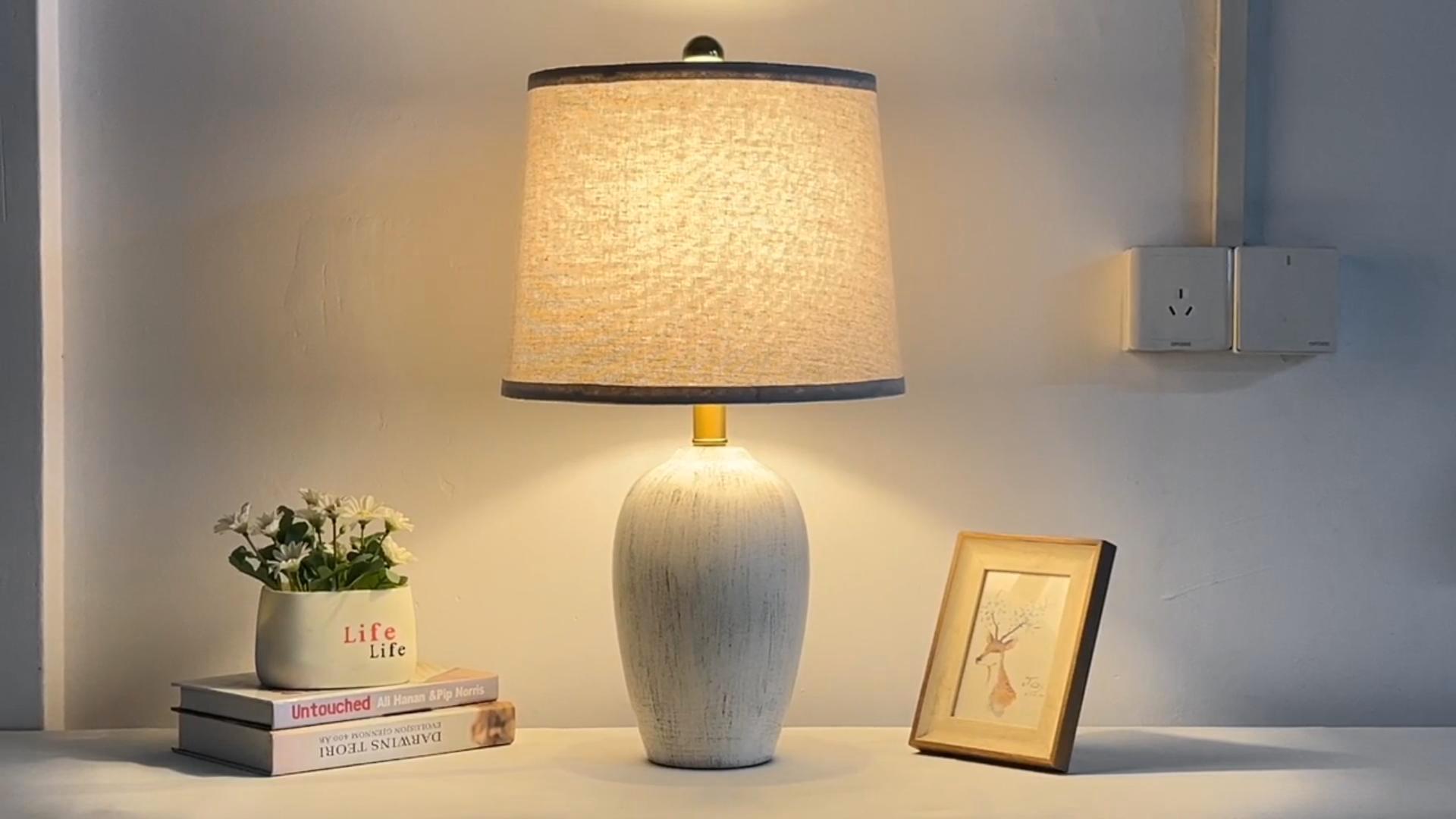 JUJUYUYOP 21" Linen Lampshade Off-White Ceramic Table Lamp Set of Two ...