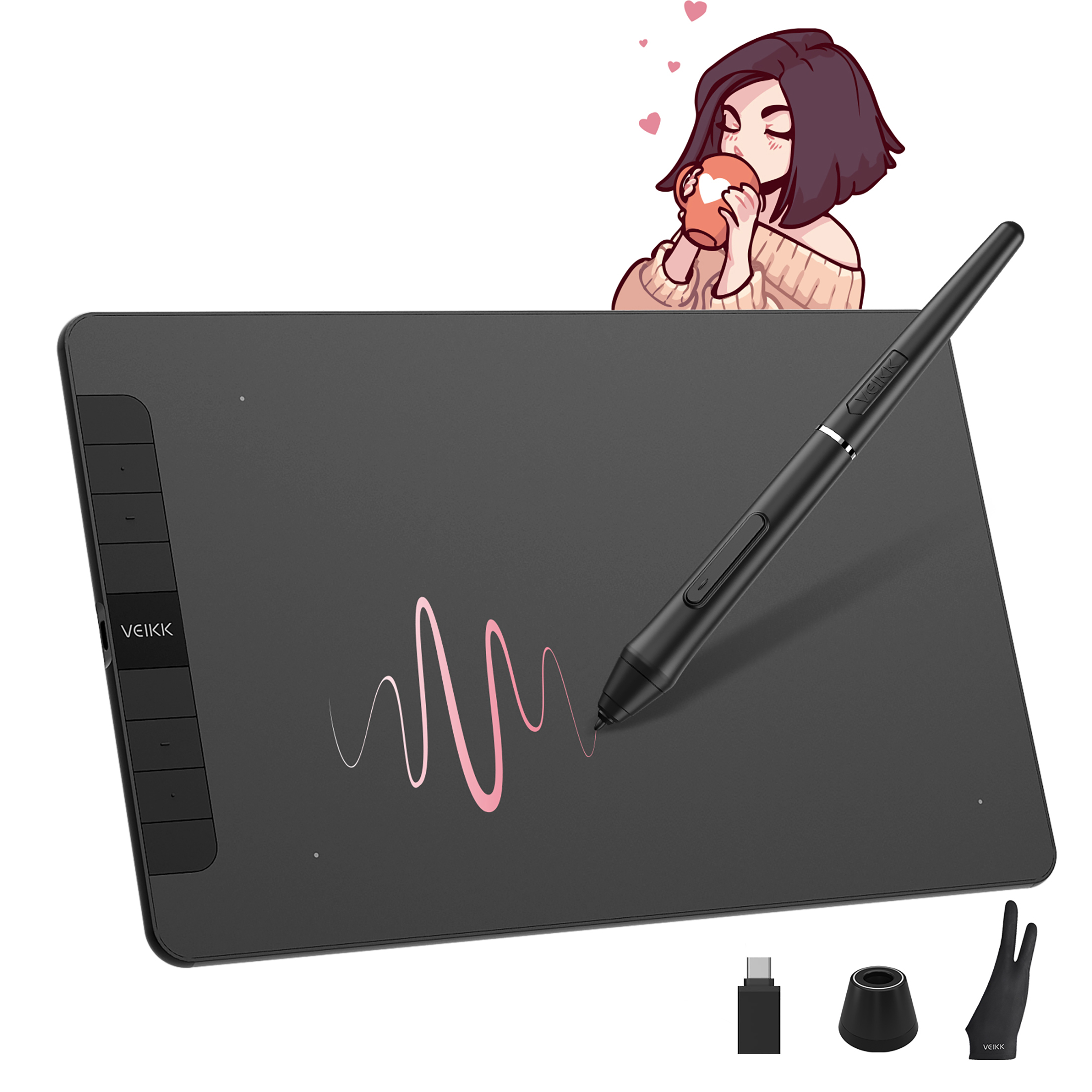 VEIKK VK1060 Graphics Drawing Tablet 10X6 inch with 8 Hot Keys for ...