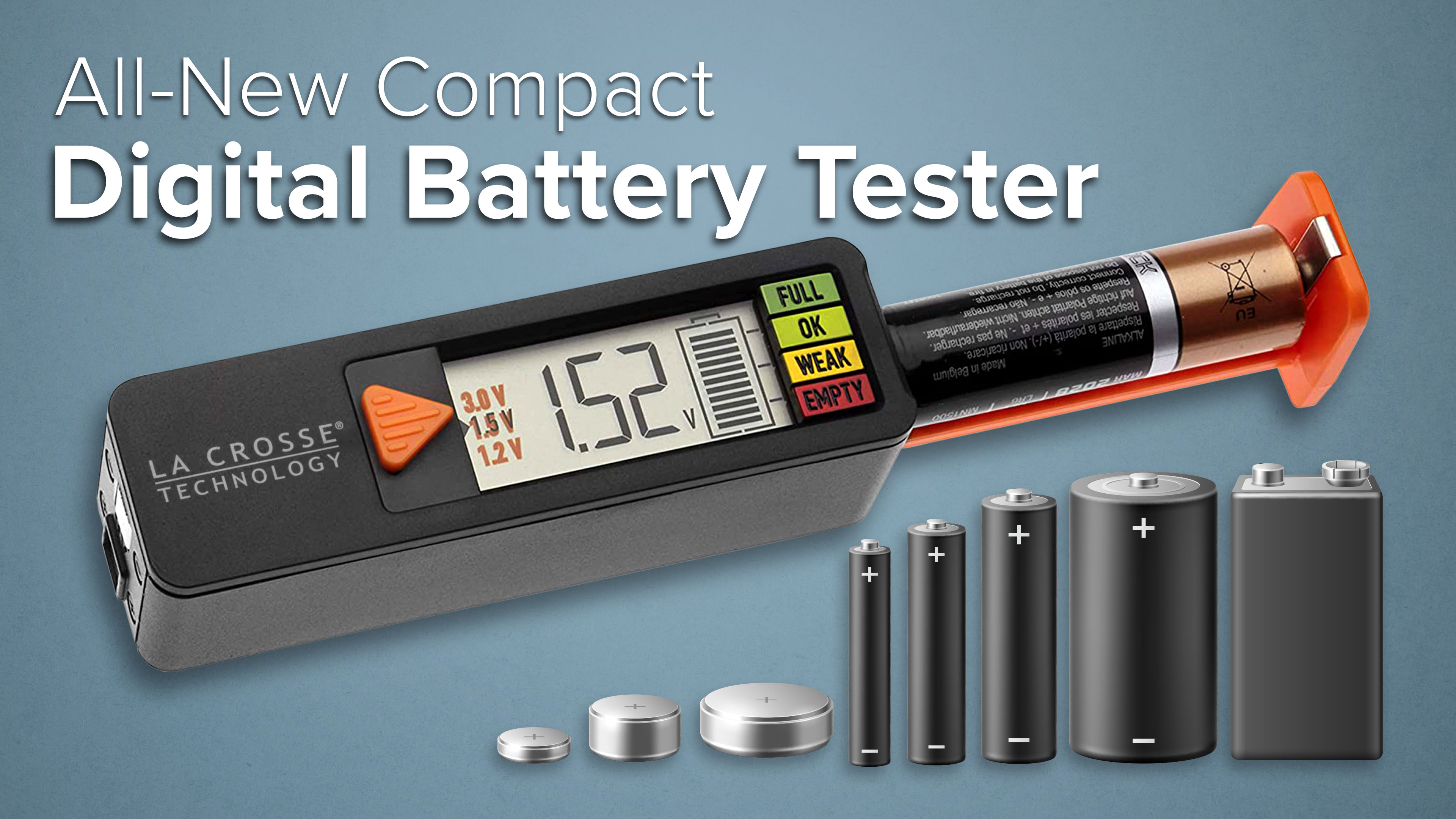 La Crosse Technology Portable Digital Battery Tester, Black, 911-65557 ...