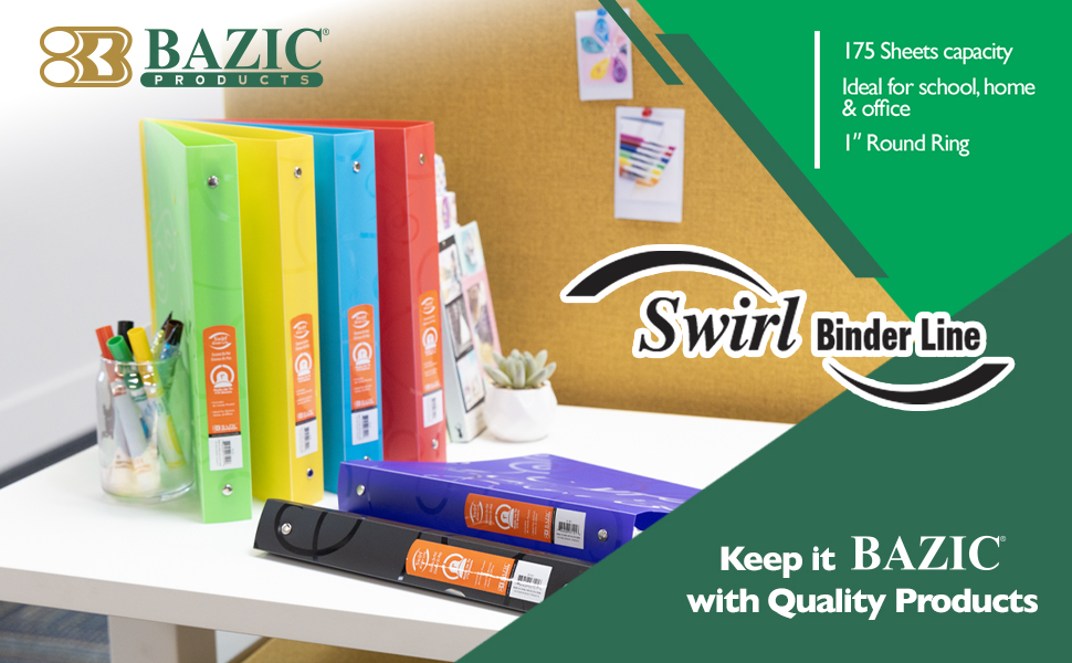 Free Shipping! BAZIC Products 3 Ring Binder 1 Inch Poly Swirl Color ...