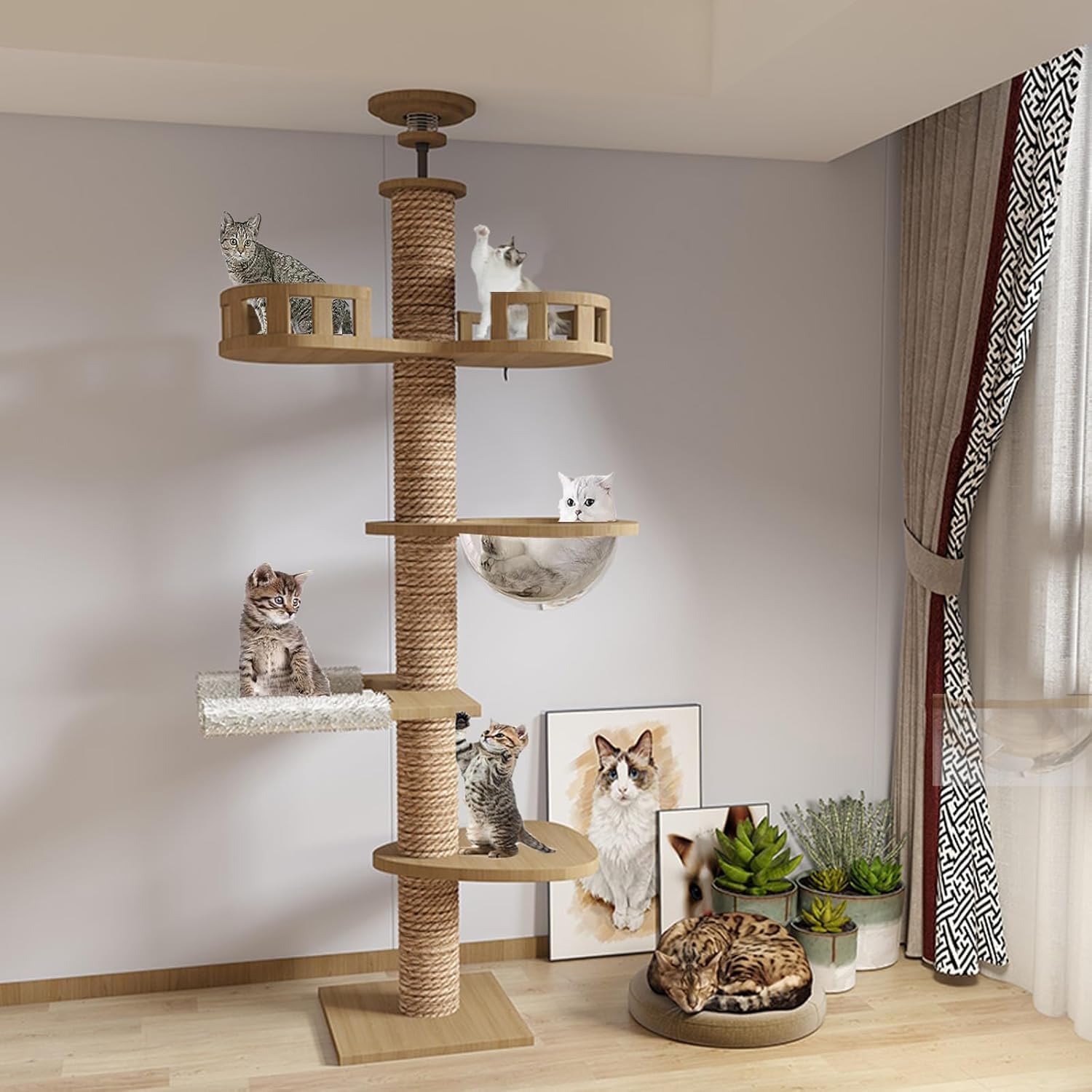 MEKIDULU Adjustable Height Floor-to-Ceiling Cat Tree, 4.3 Inch Thick ...