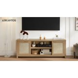 ARKANTOS Rattan TV Stand, 65-Inch Compatible Media Console, Oak Cabinet ...