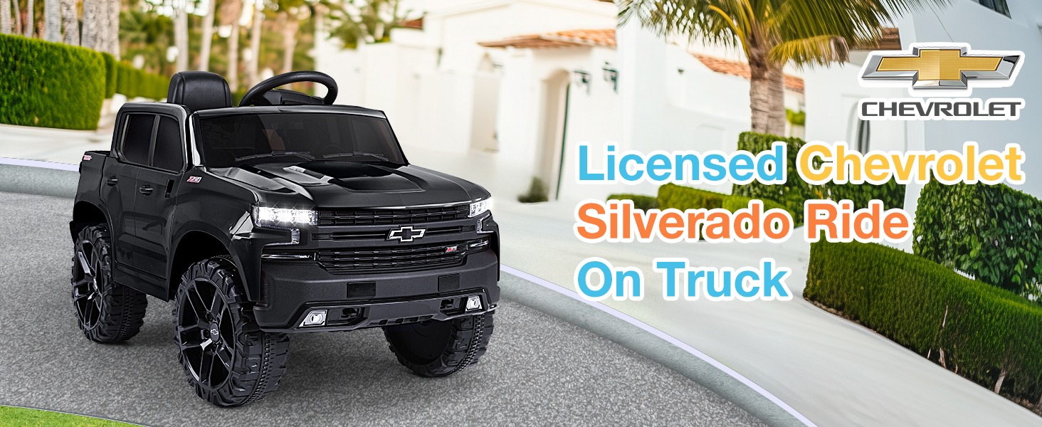 FUNTOK Licensed 12V Chevrolet Silverado Ride On Truck for Kids, Remote ...