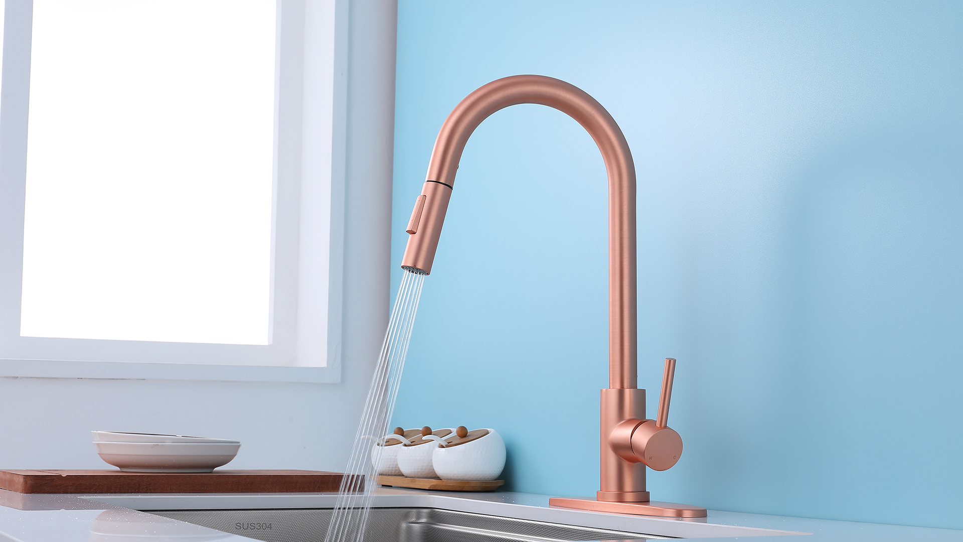 White Kitchen Faucet, Single Handle, 2 Water Mode 360 Degree Swivel Pre ...