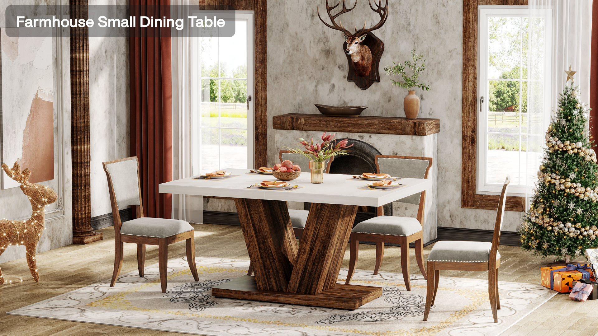 Finmind 47-inch Dining Table for 4 to 6, Farmhouse Wood Kitchen Table ...