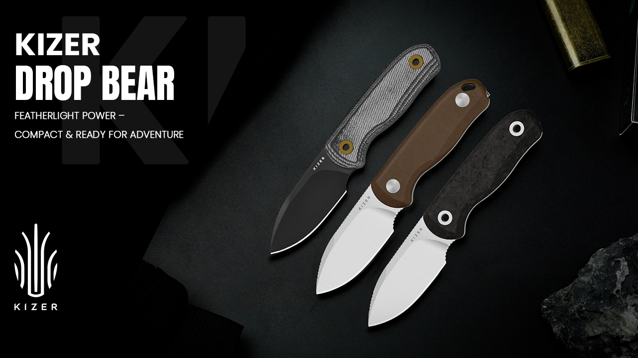Kizer Drop Bear Fix Drop Point Fixed Knife 14C28N Blade Micarta Handle ...