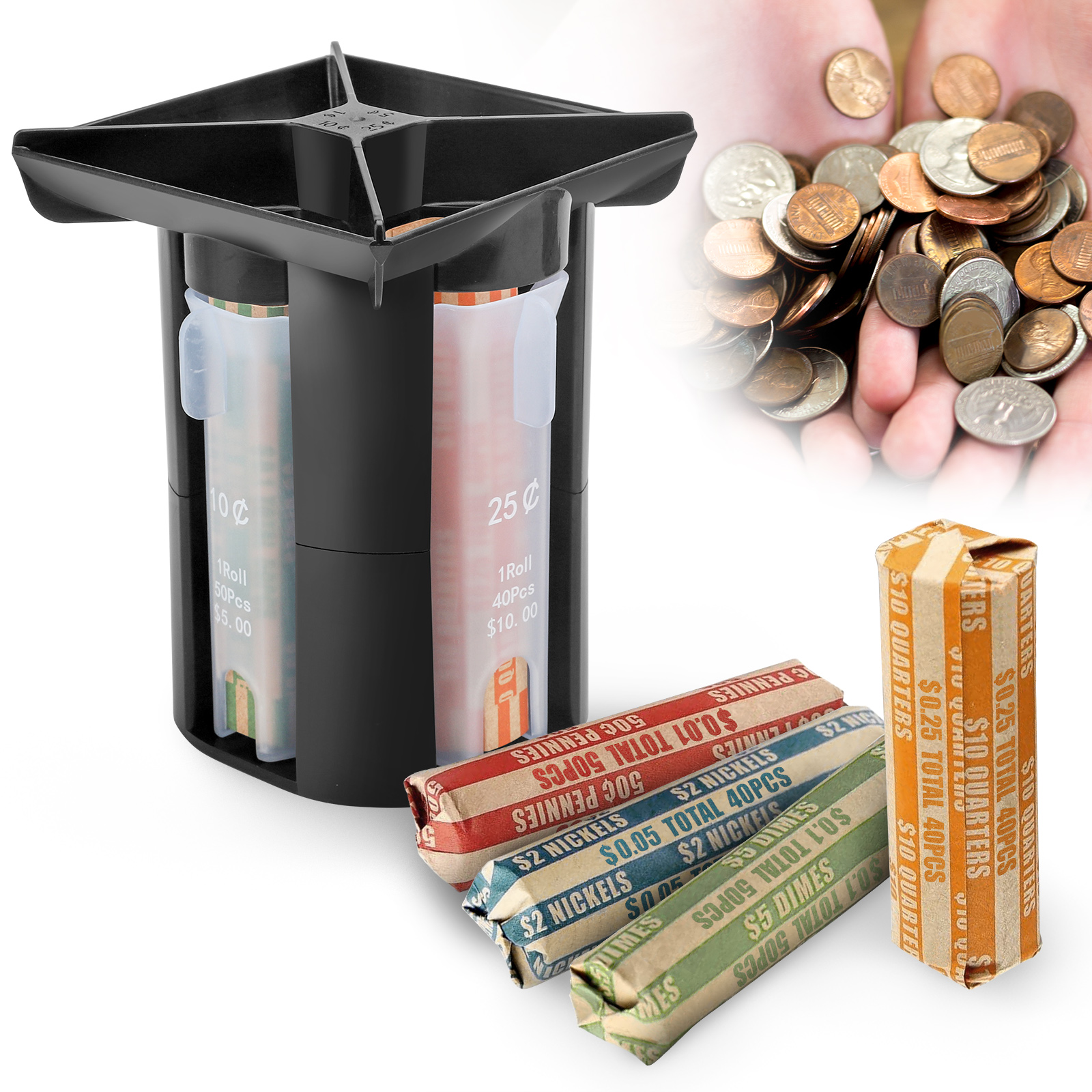 EEEkit Coin Sorter Tube Coin Counter with Coin Wrappers, 4-in-1 Change ...