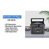 Greadio Rechargeable CD Cassette Player Boombox, Bluetooth, FM Radio ...